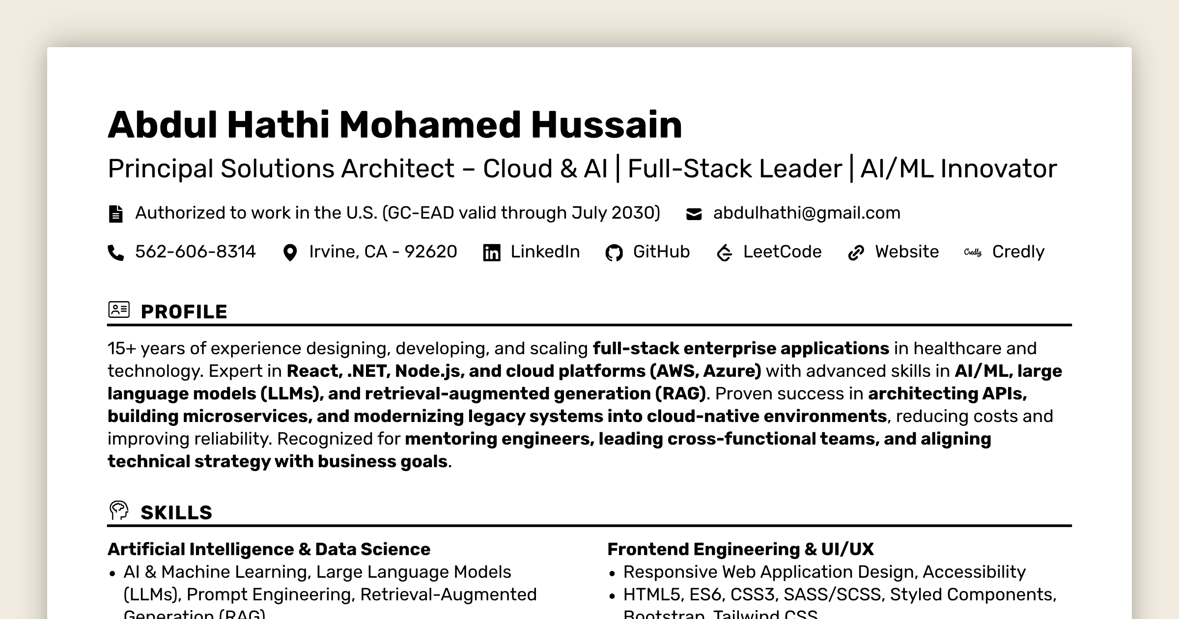 Abdul Hathi Mohamed Hussain – Online Resume