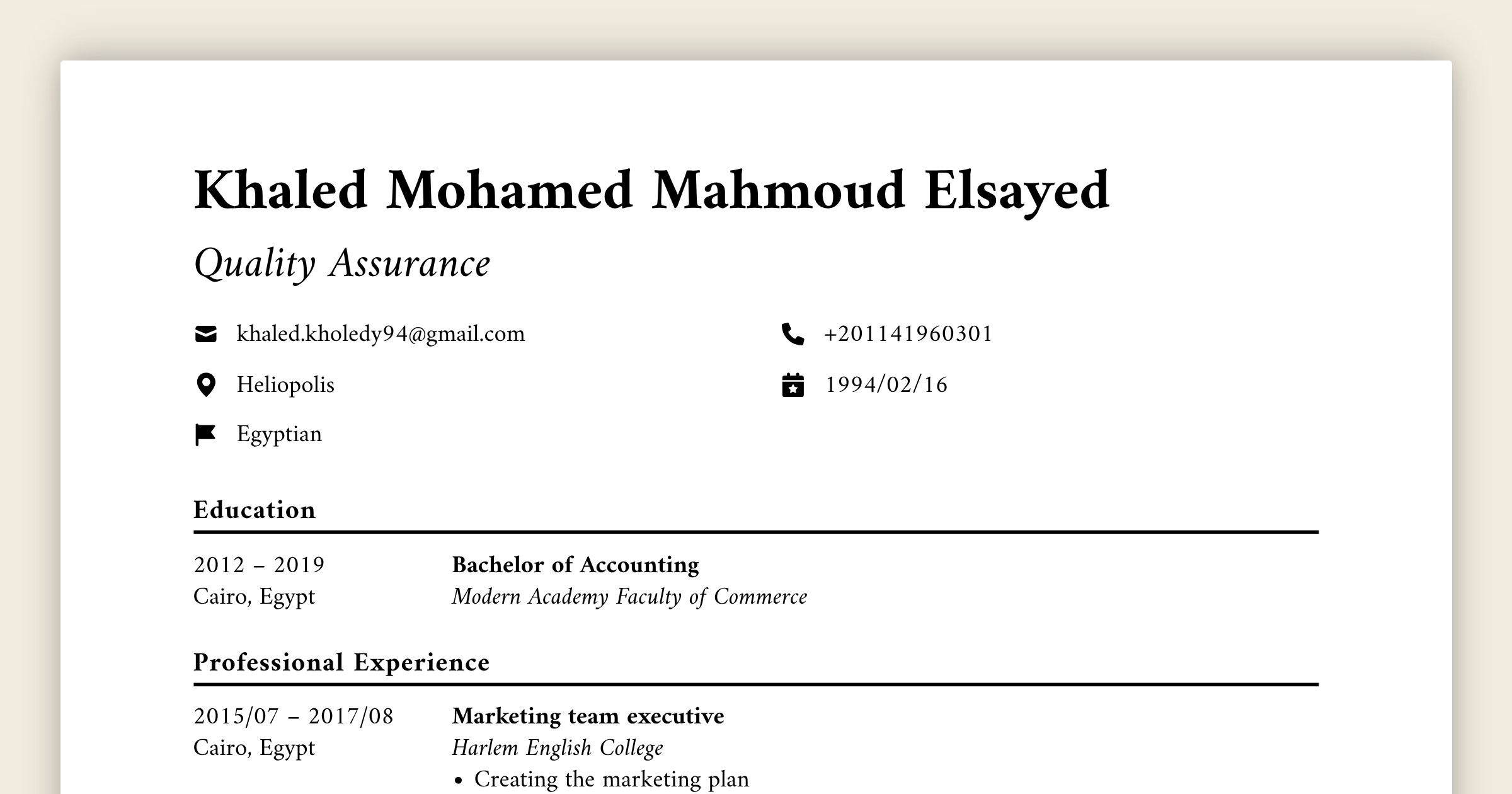 Khaled Mohamed Mahmoud Elsayed – Online Resume