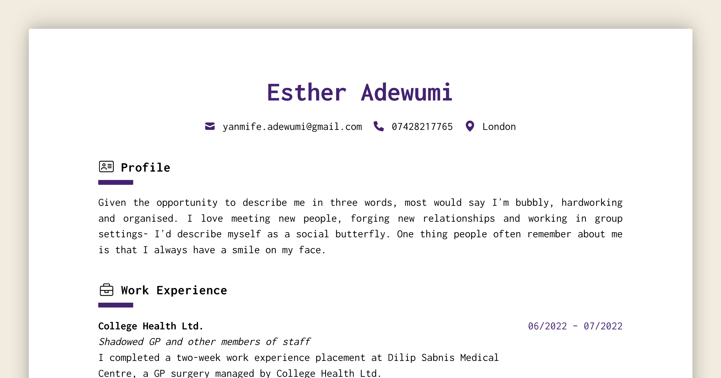 Esther Adewumi – Online Resume