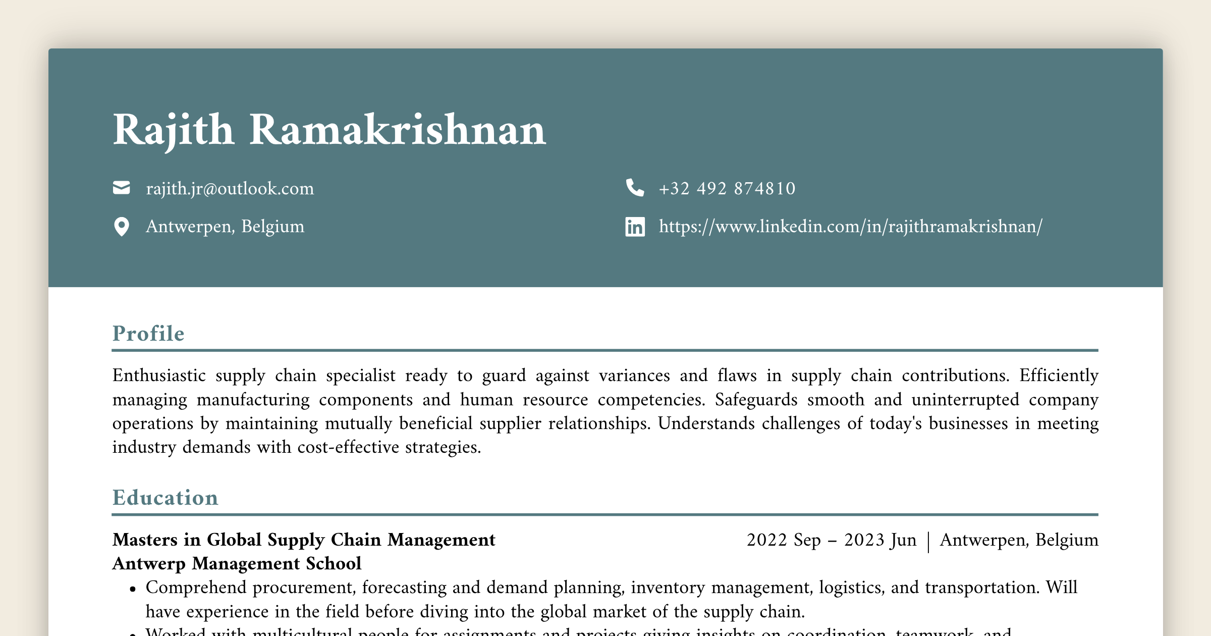 Rajith Ramakrishnan – Online Resume