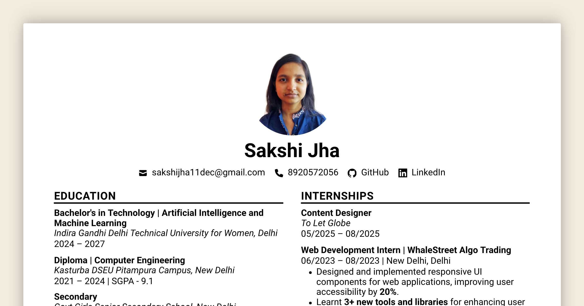 Sakshi Jha – Online Resume