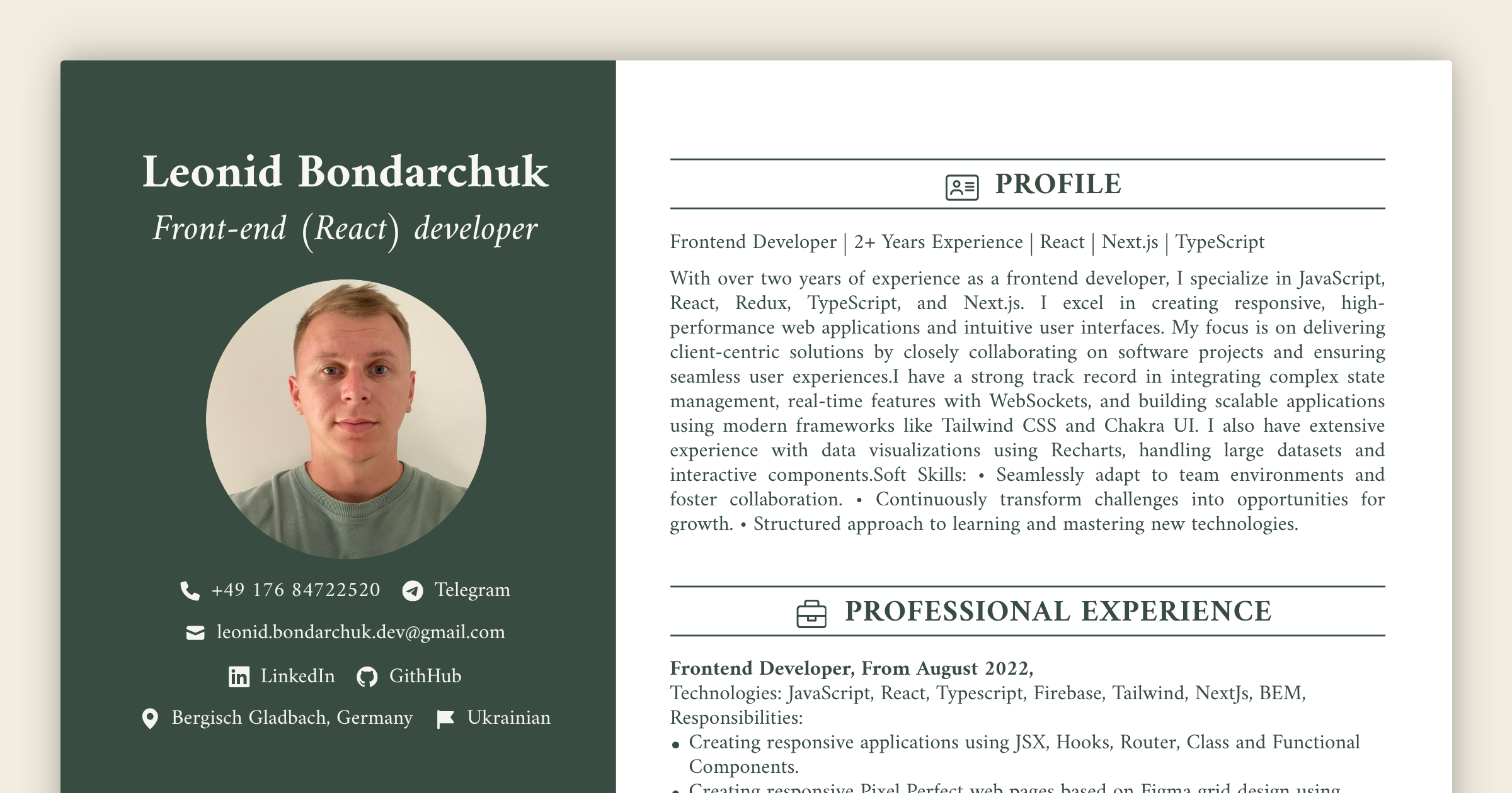 Leonid Bondarchuk – Online Resume
