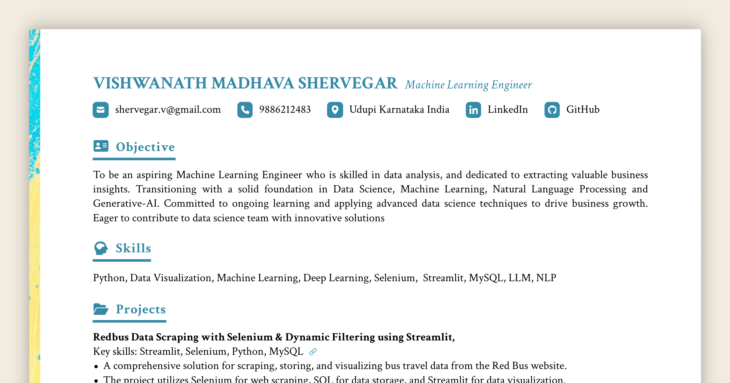 VISHWANATH MADHAVA SHERVEGAR – Online Resume