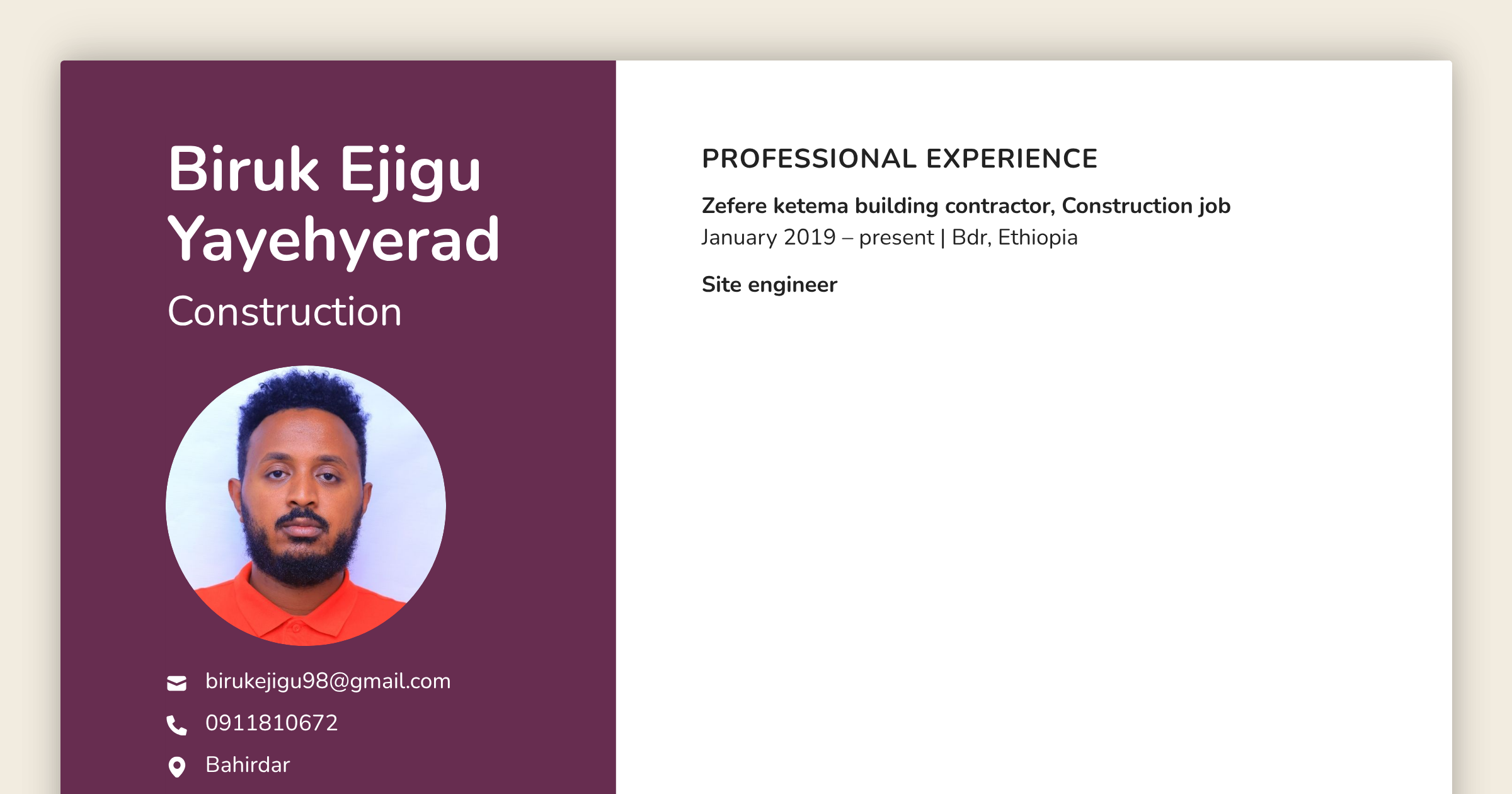 Biruk Ejigu Yayehyerad – Online Resume