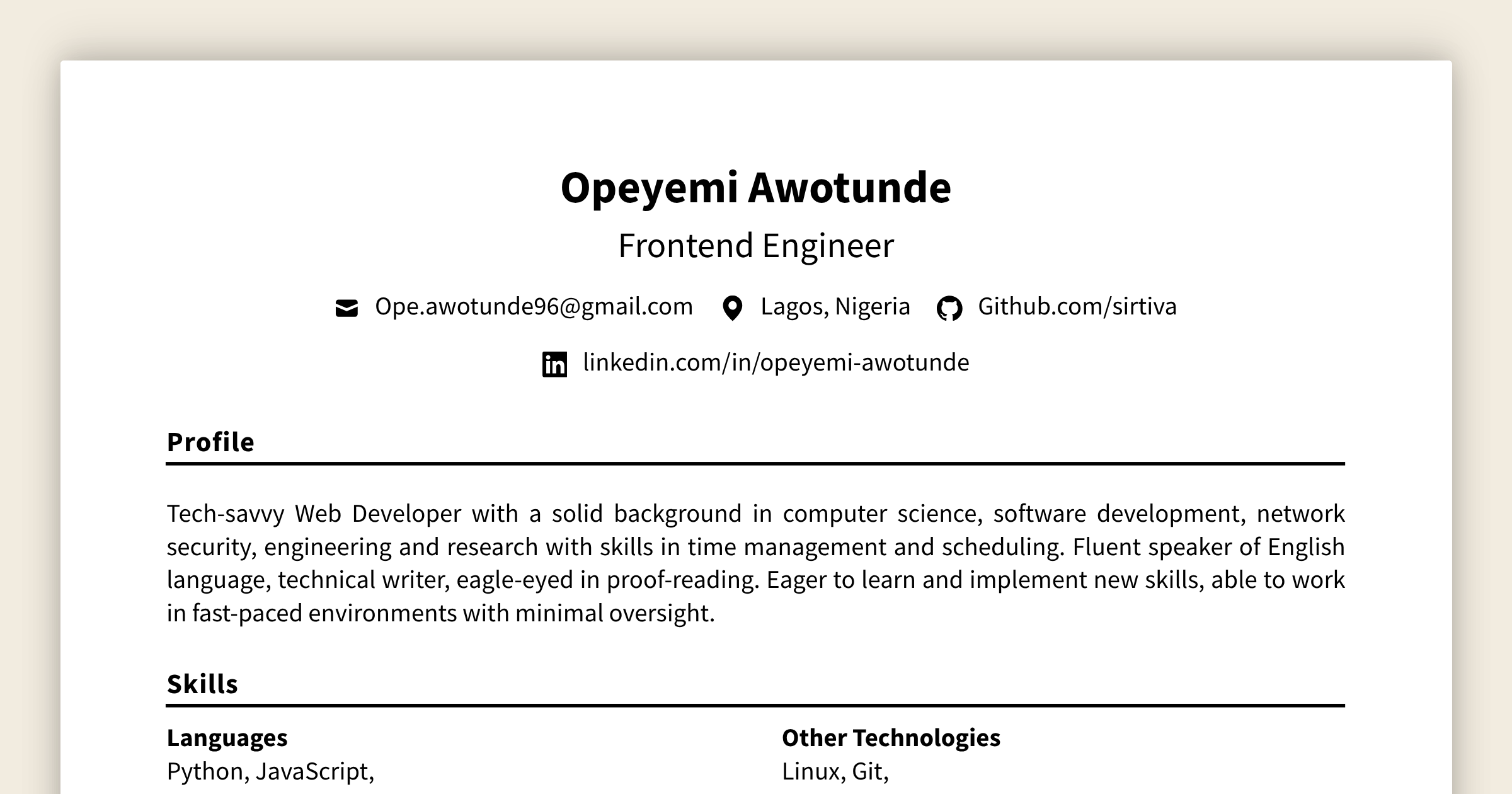 Opeyemi Awotunde – Online Resume