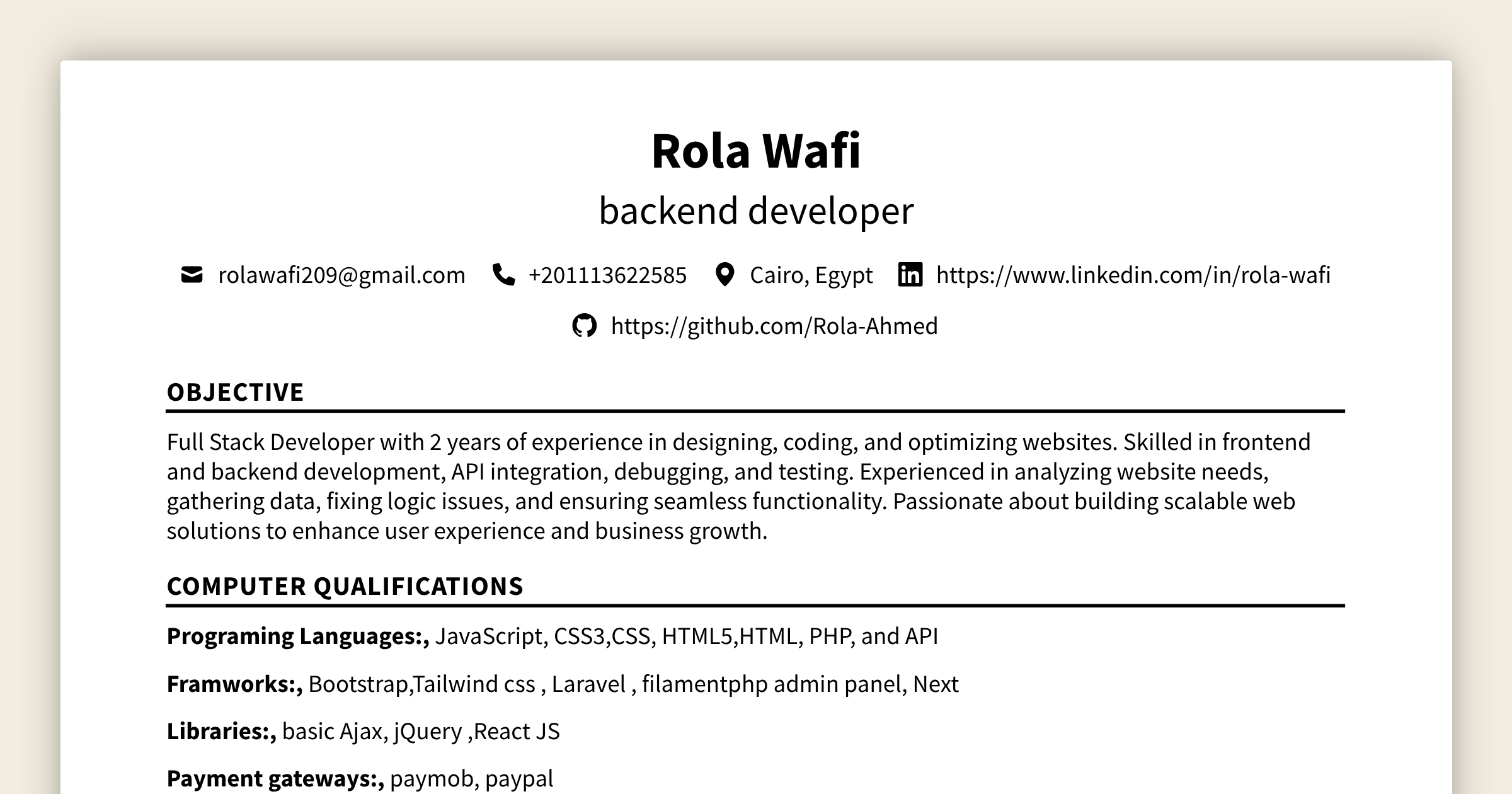 Rola Wafi – Online Resume