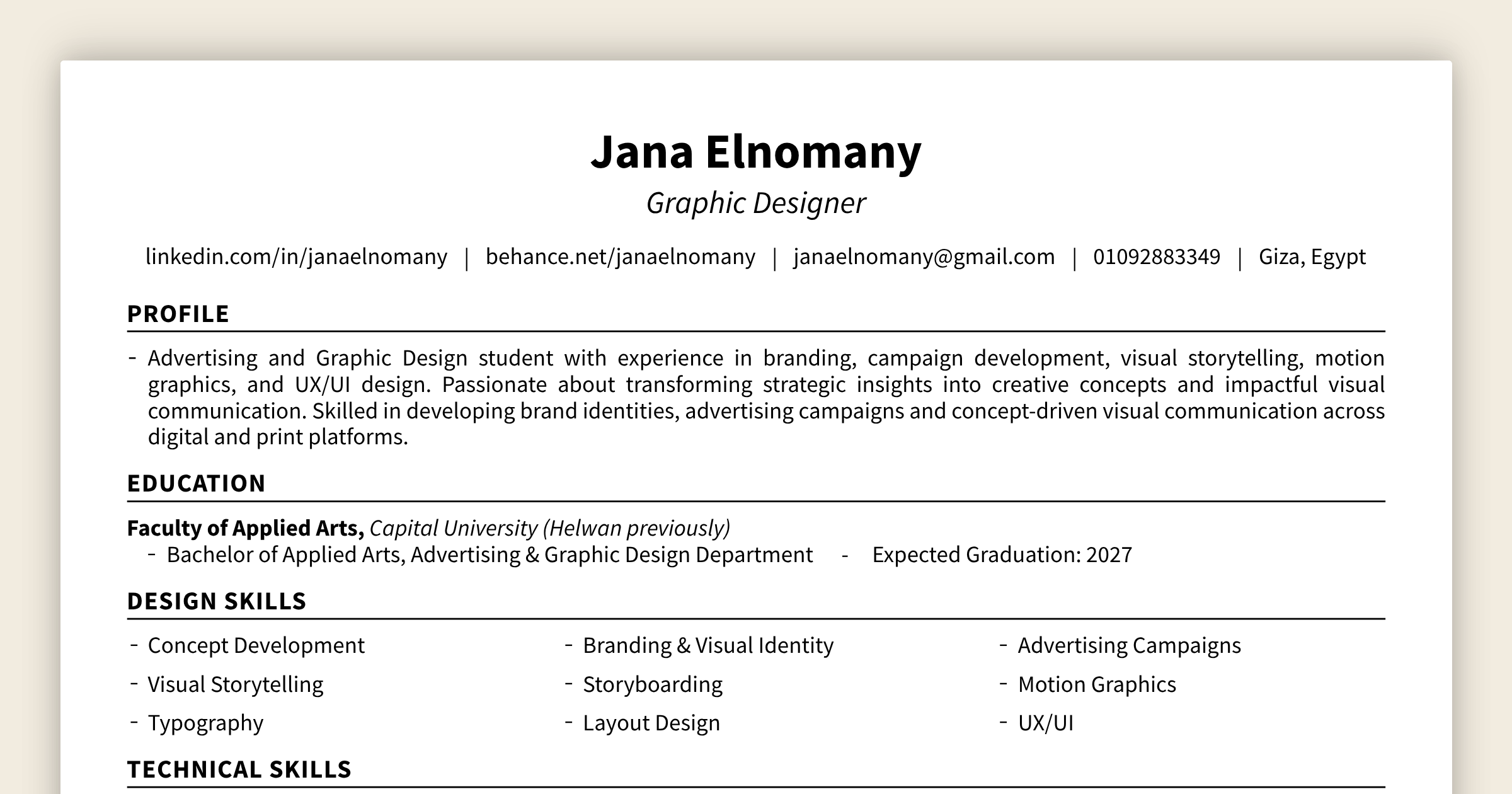 Jana Elnomany – Online Resume