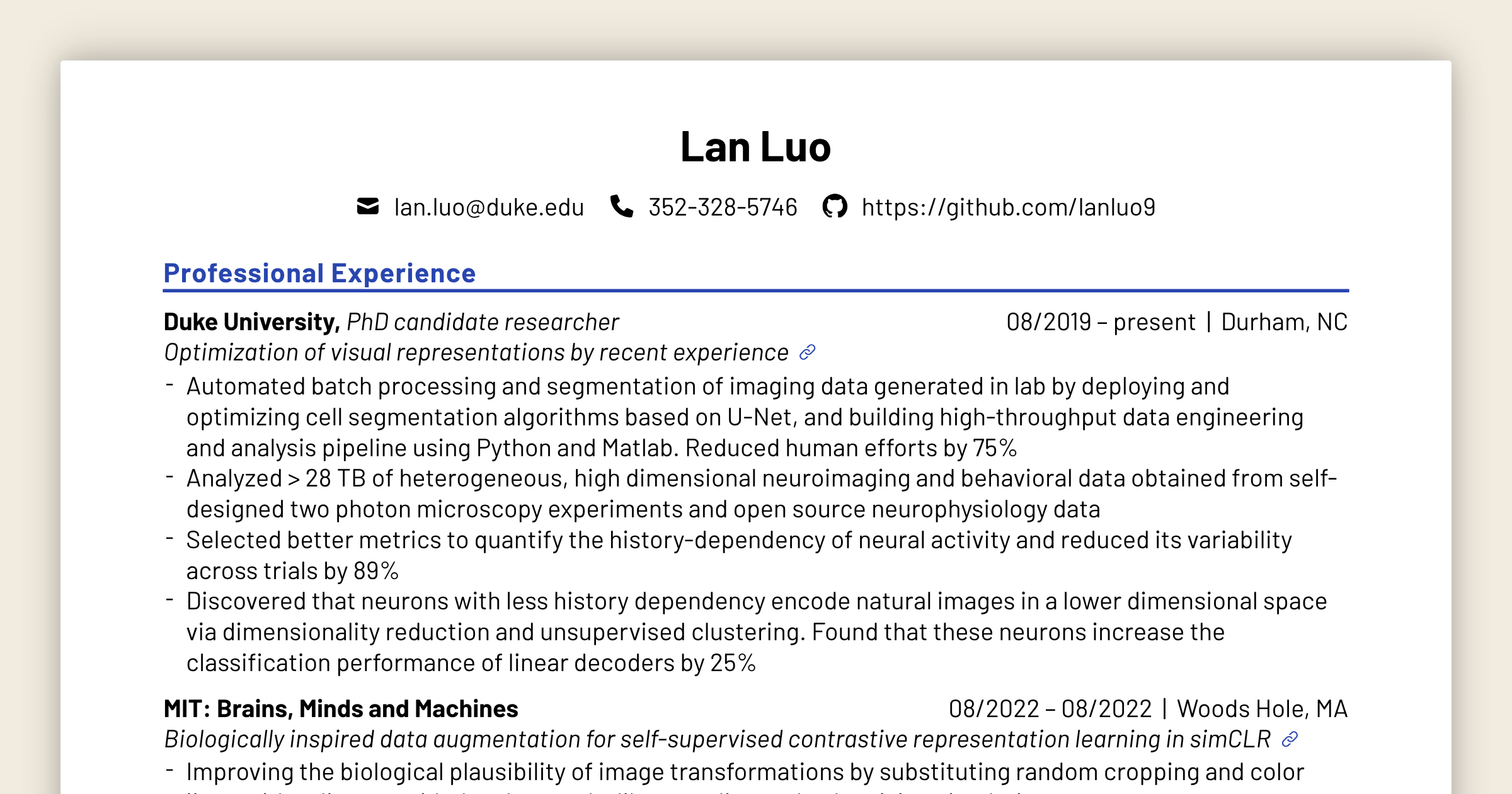 Lan Luo – Online Resume