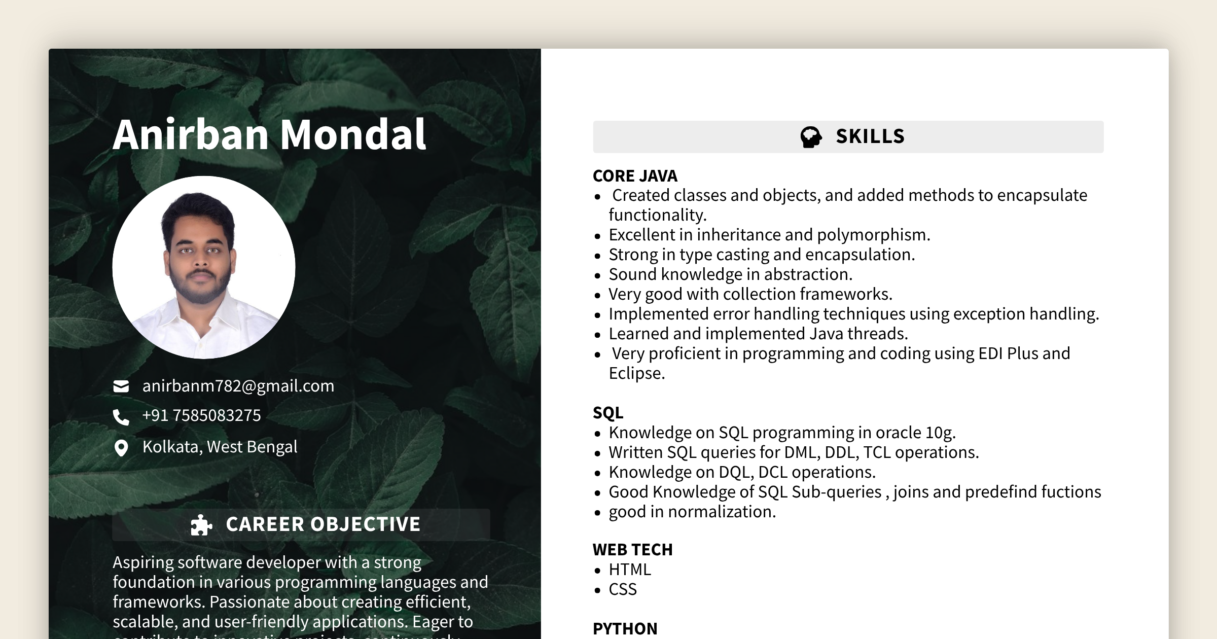 Anirban Mondal – Online Resume