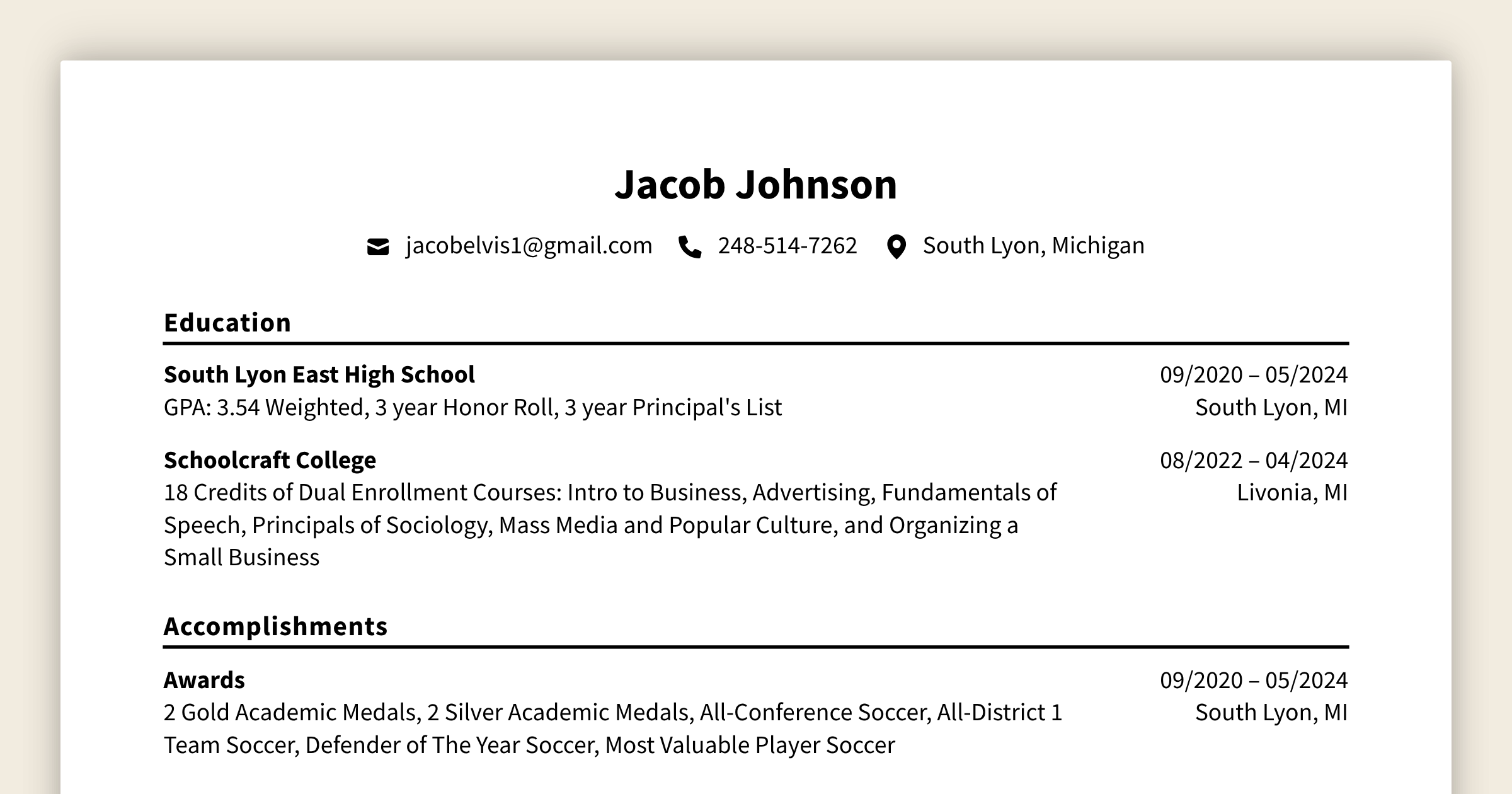 Jacob Johnson – Online Resume