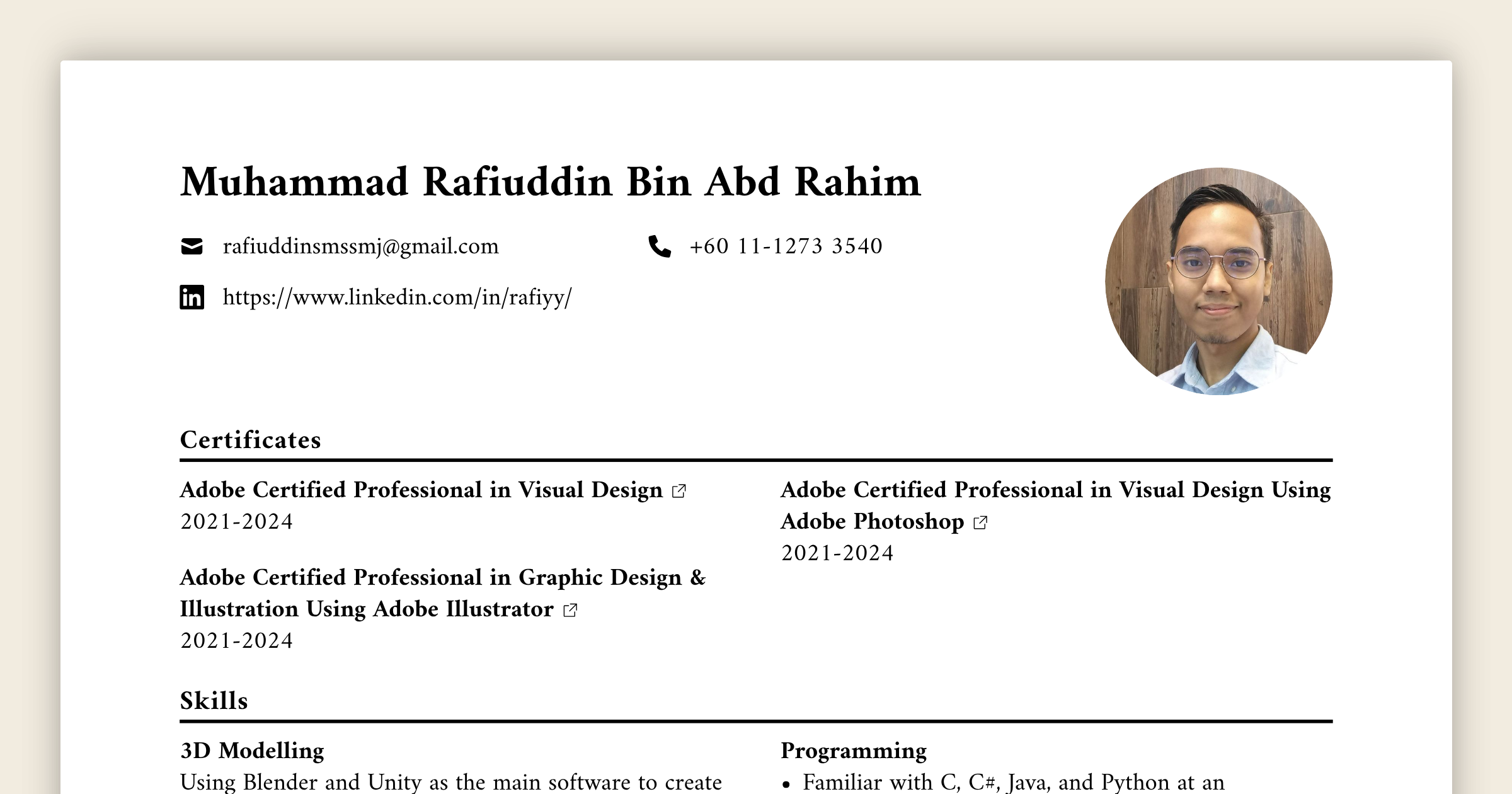 Muhammad Rafiuddin Bin Abd Rahim – Online Resume