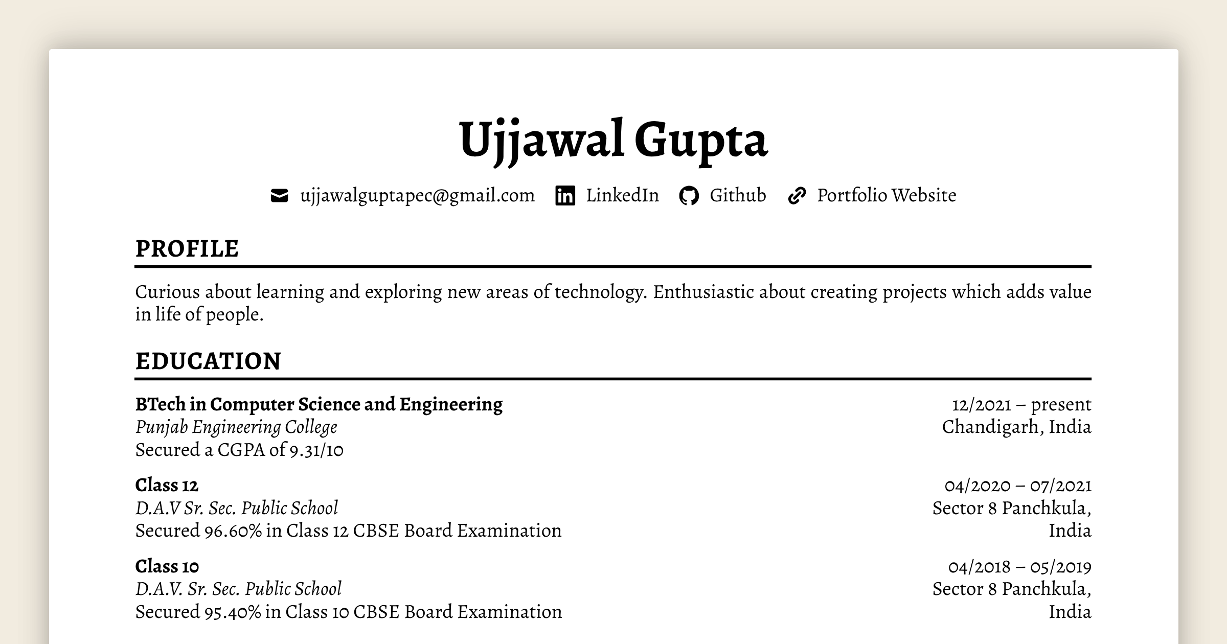 Ujjawal Gupta – Online Resume