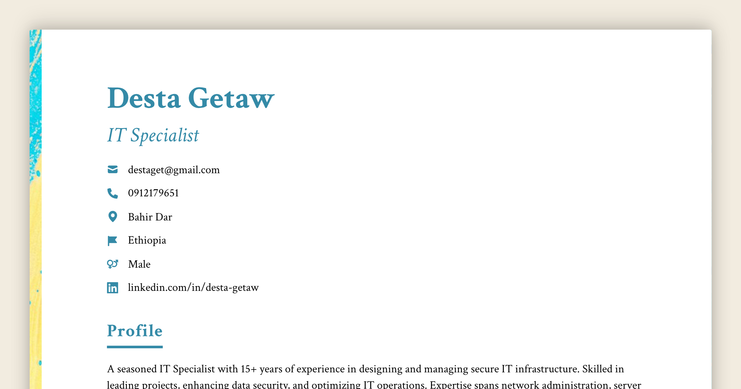 Desta Getaw – Online Resume