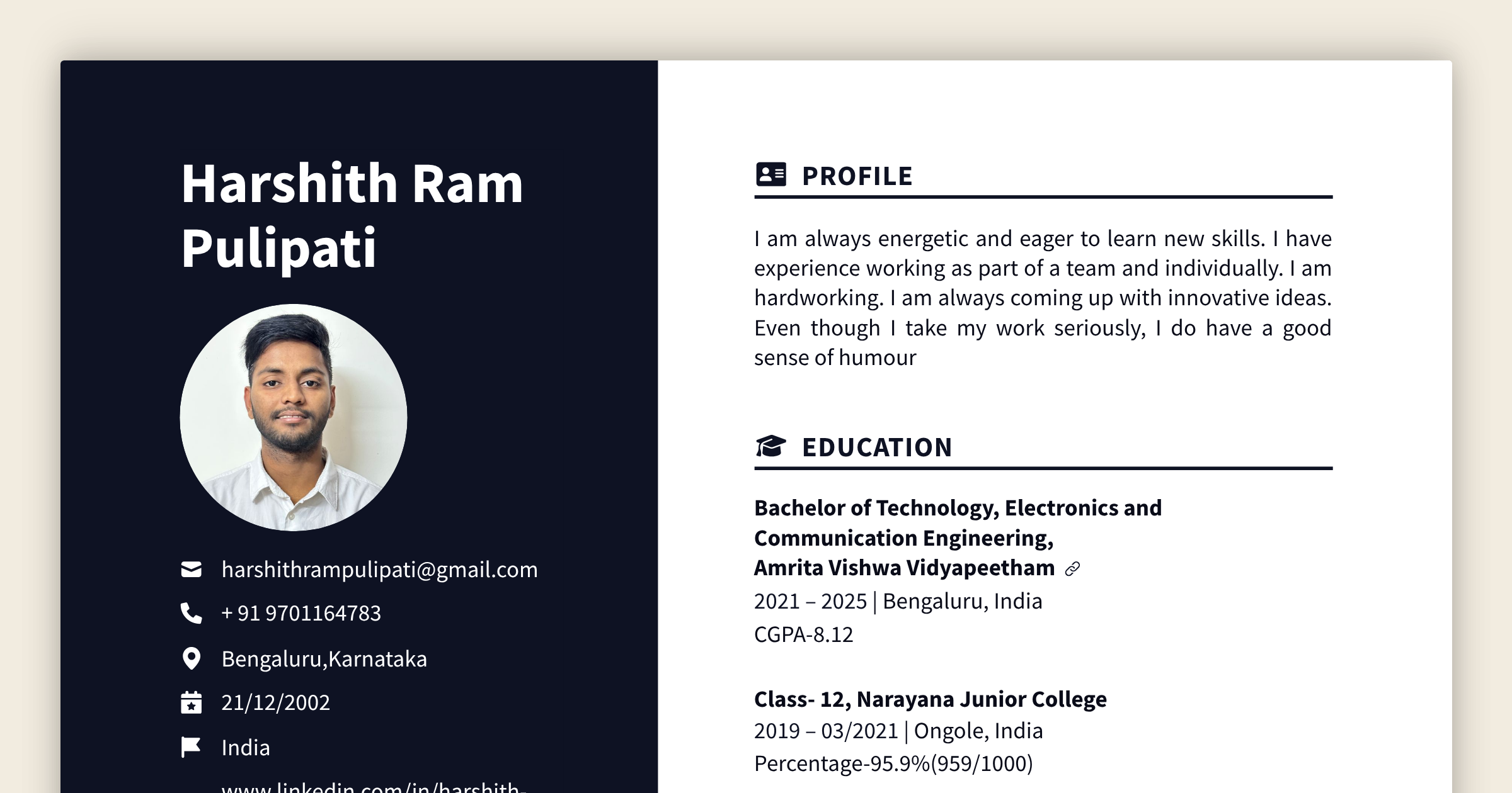 Harshith Ram Pulipati – Online Resume