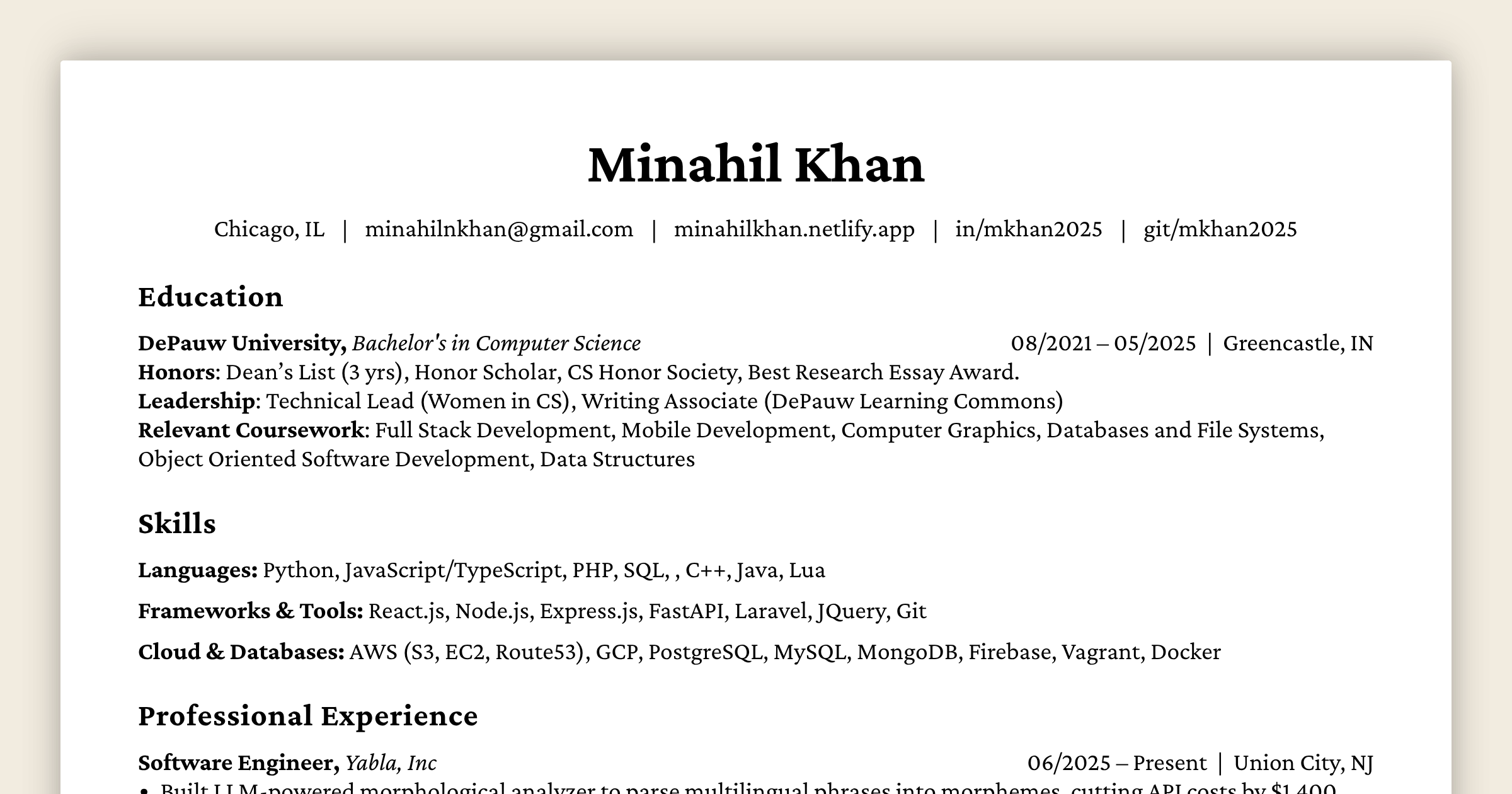 Minahil Khan – Online Resume