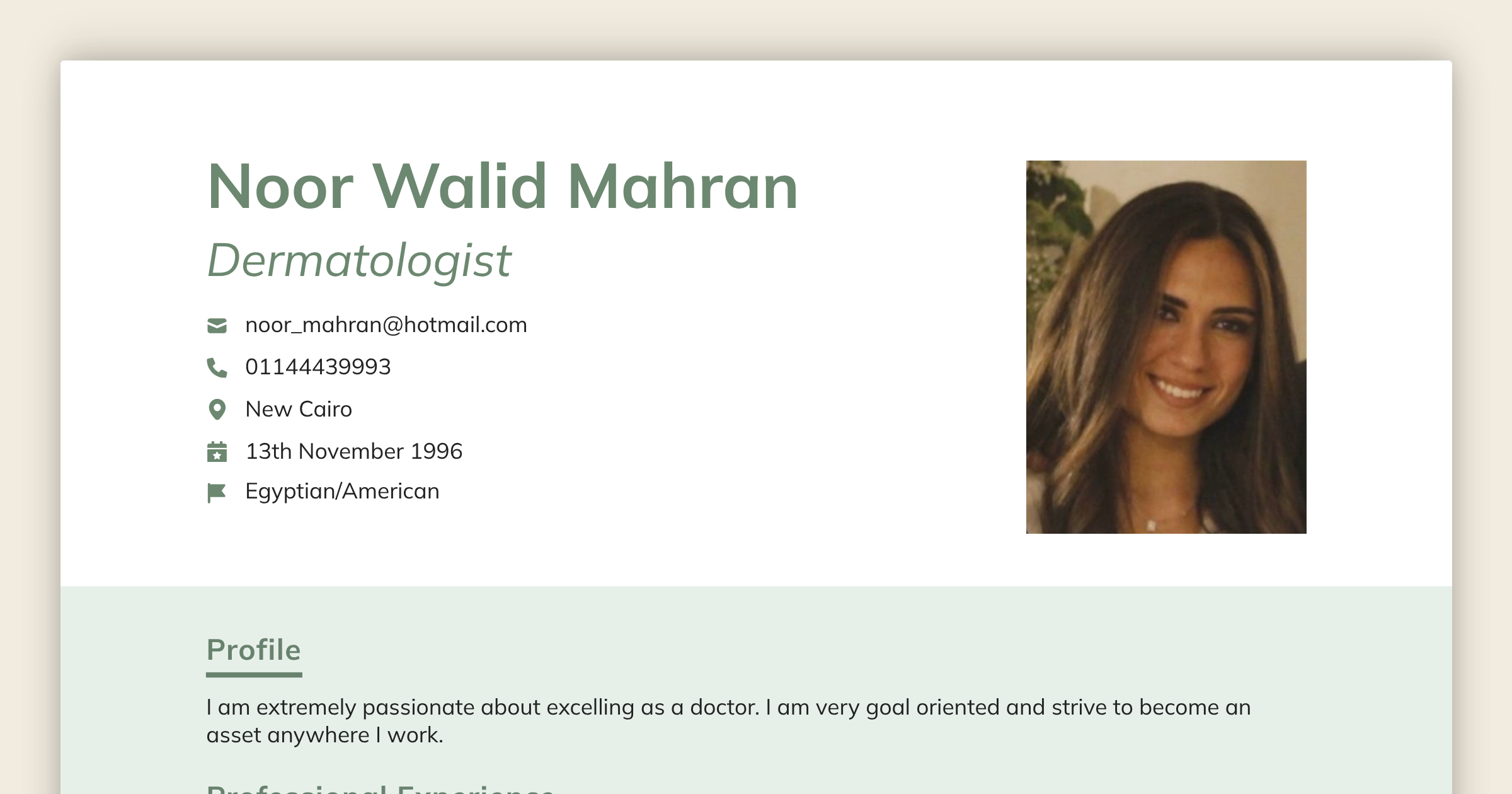 Noor Walid Mahran – Online Resume