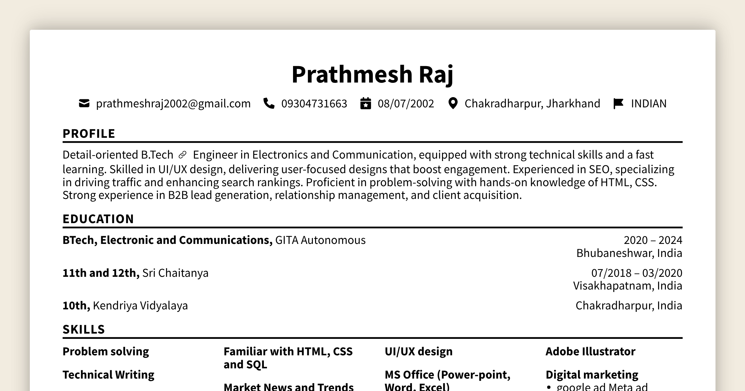 Prathmesh Raj – Online Resume