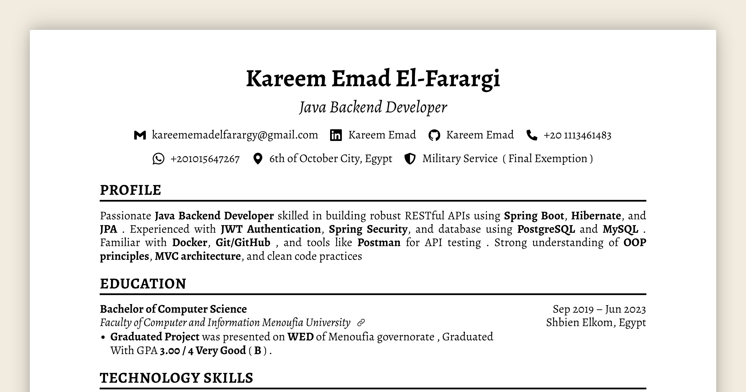 Kareem Emad El-Farargi – Online Resume