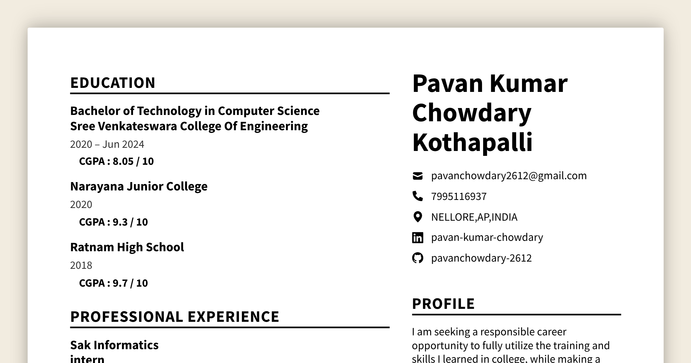 Pavan Kumar Chowdary Kothapalli – Online Resume