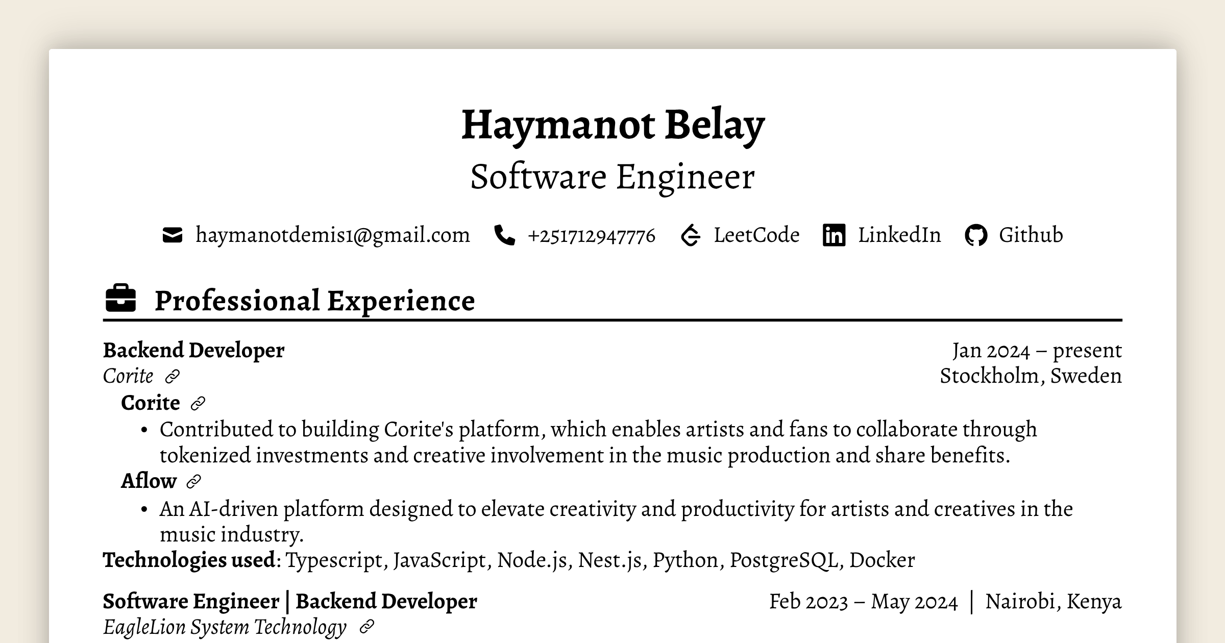 Haymanot Belay – Online Resume