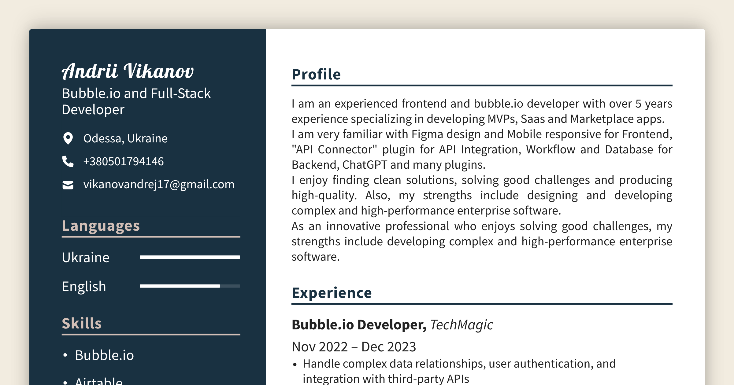 Andrii Vikanov – Online Resume