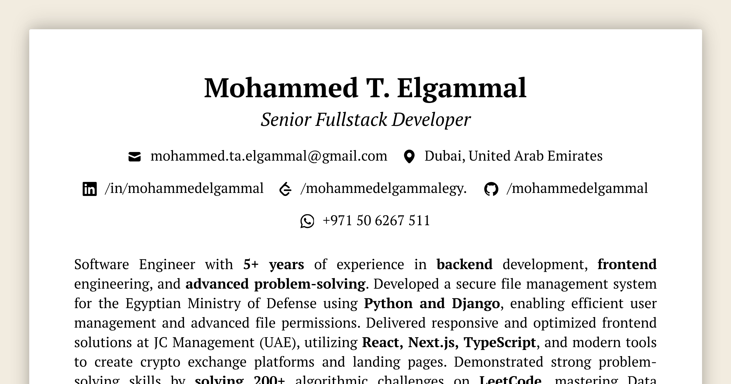 Mohammed T. Elgammal – Online Resume