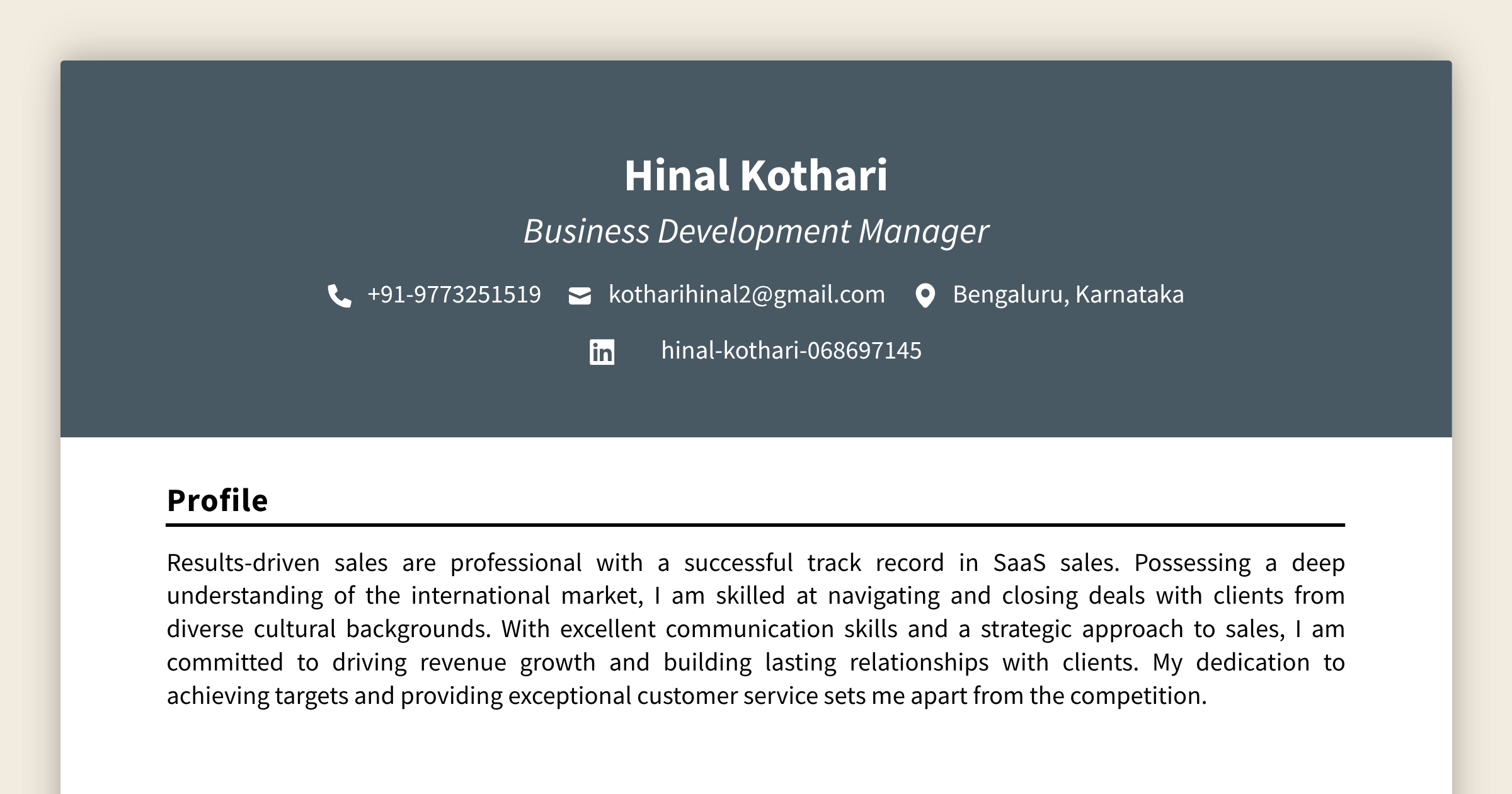Hinal Kothari – Online Resume