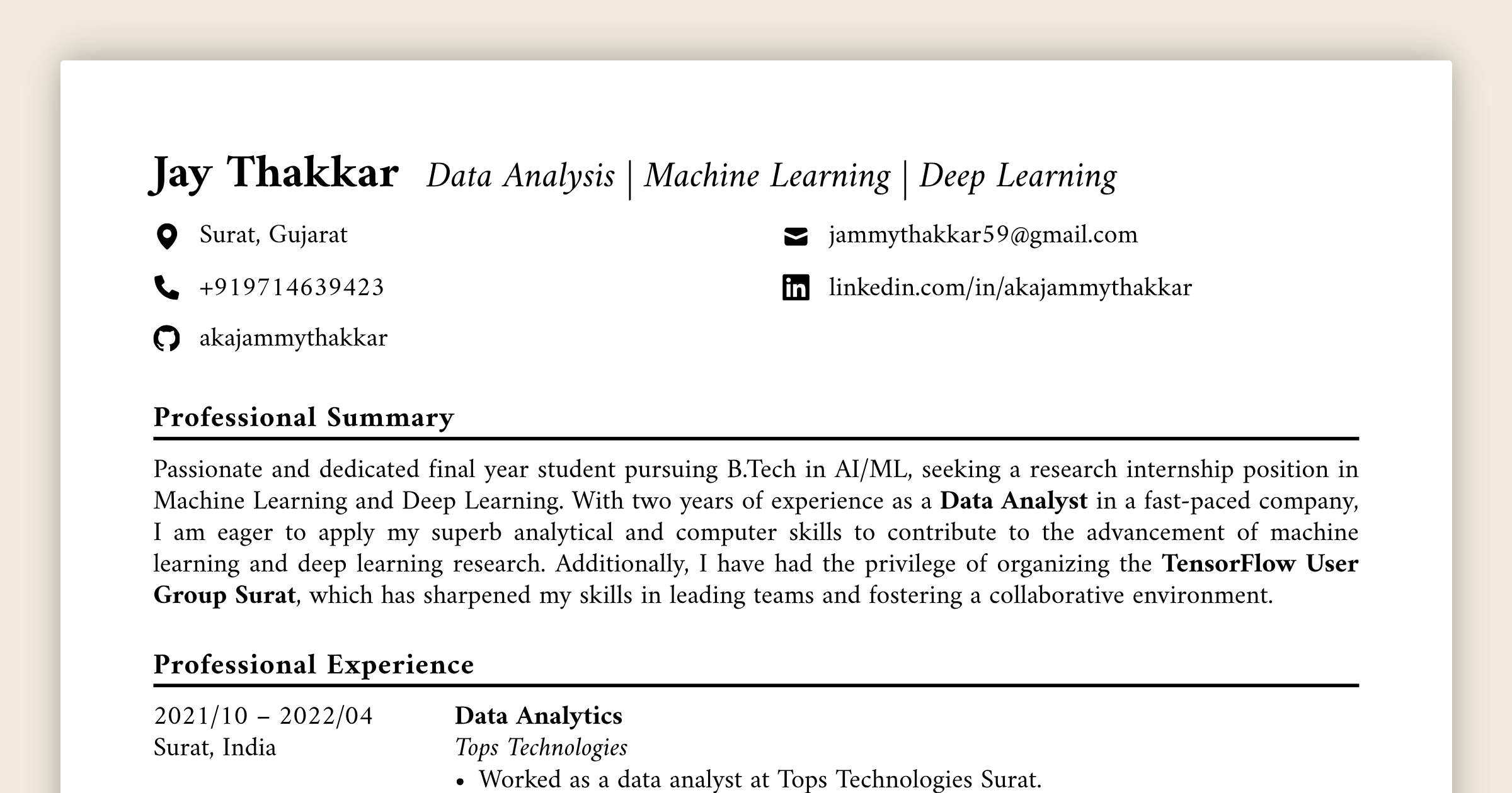 Jay Thakkar – Online Resume