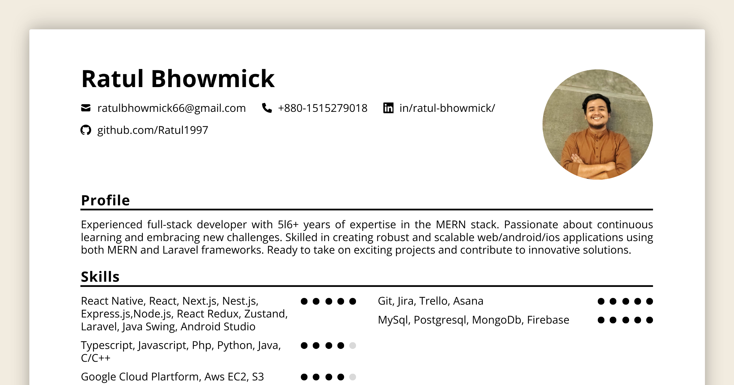Ratul Bhowmick – Online Resume