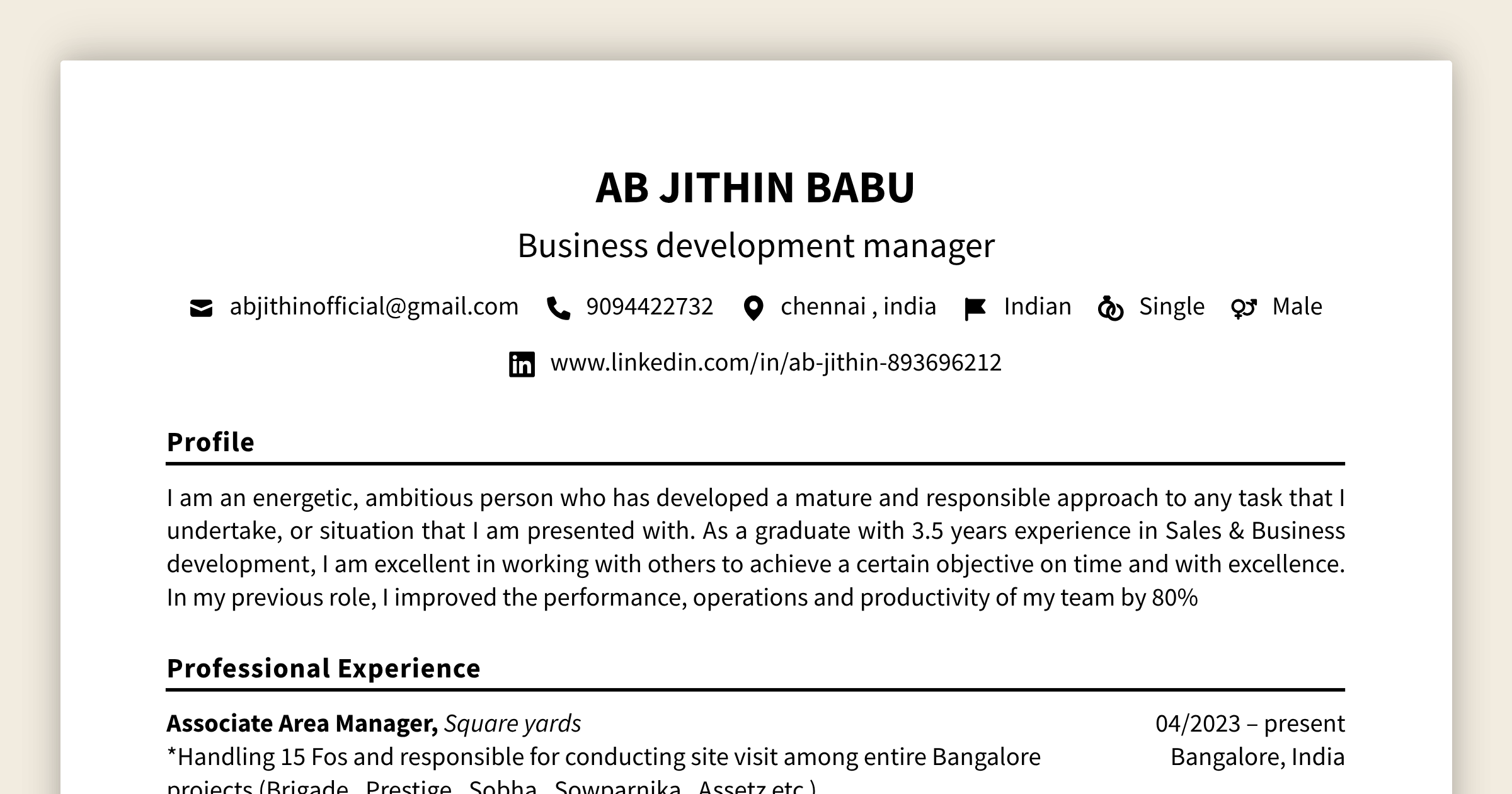 AB JITHIN BABU – Online Resume