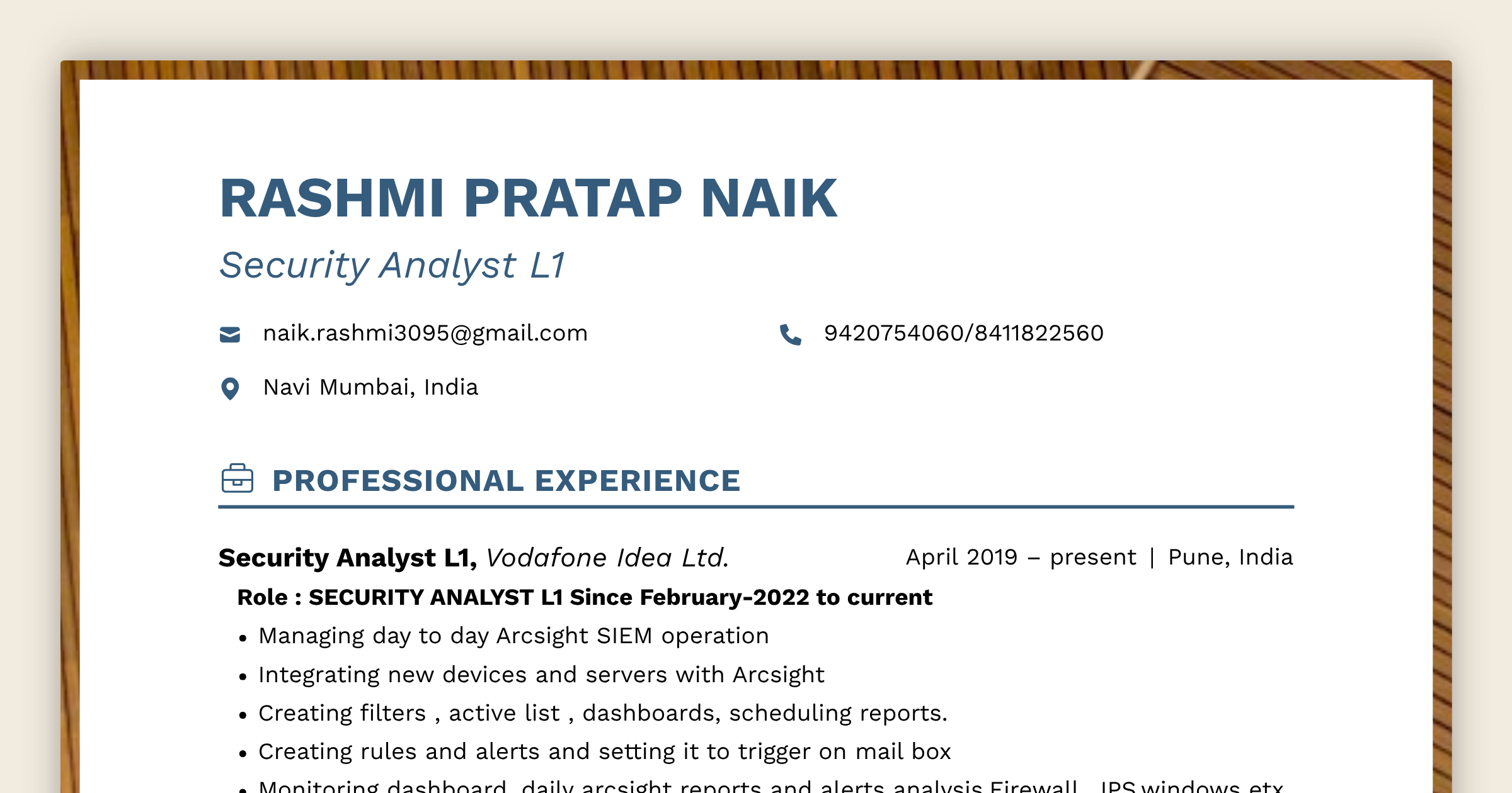 RASHMI PRATAP NAIK – Online Resume