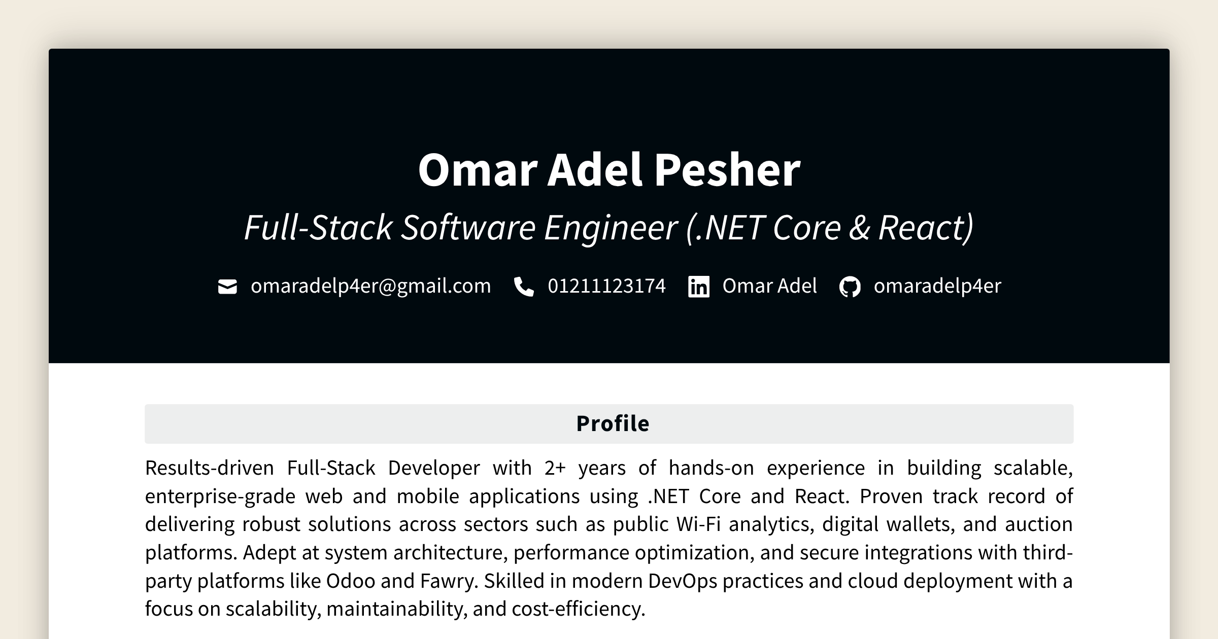 Omar Adel Pesher – Online Resume