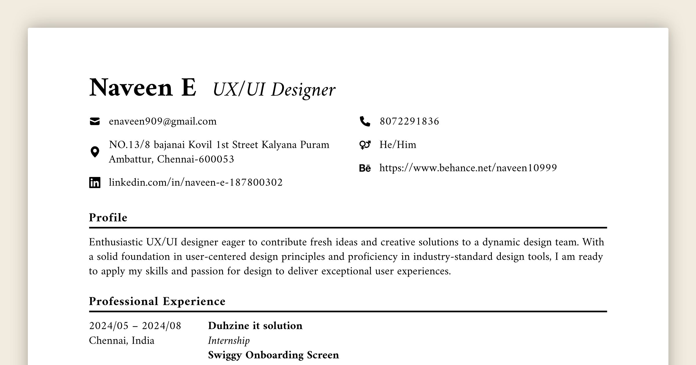 Naveen E – Online Resume