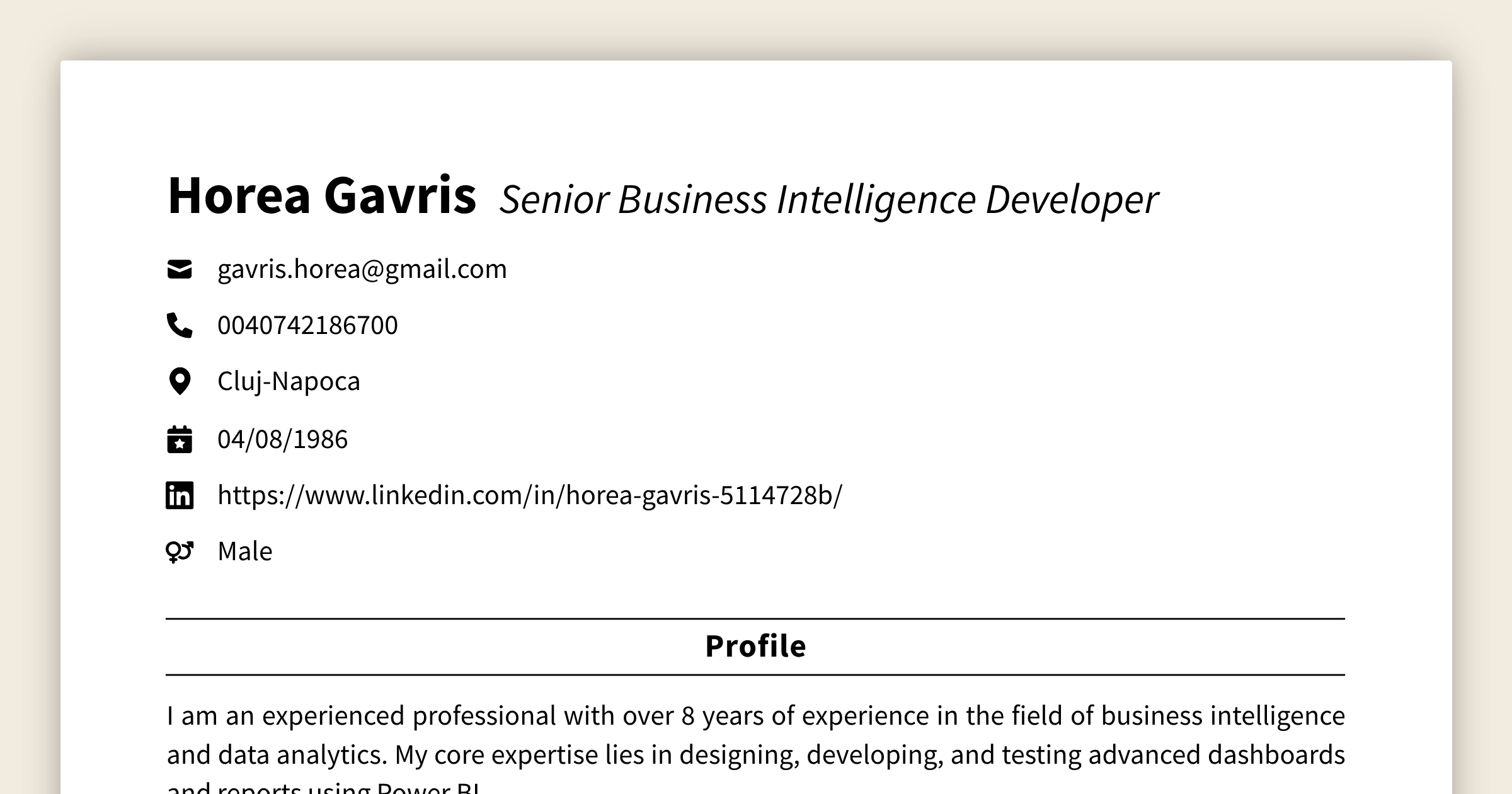 Horea Gavris – Online Resume
