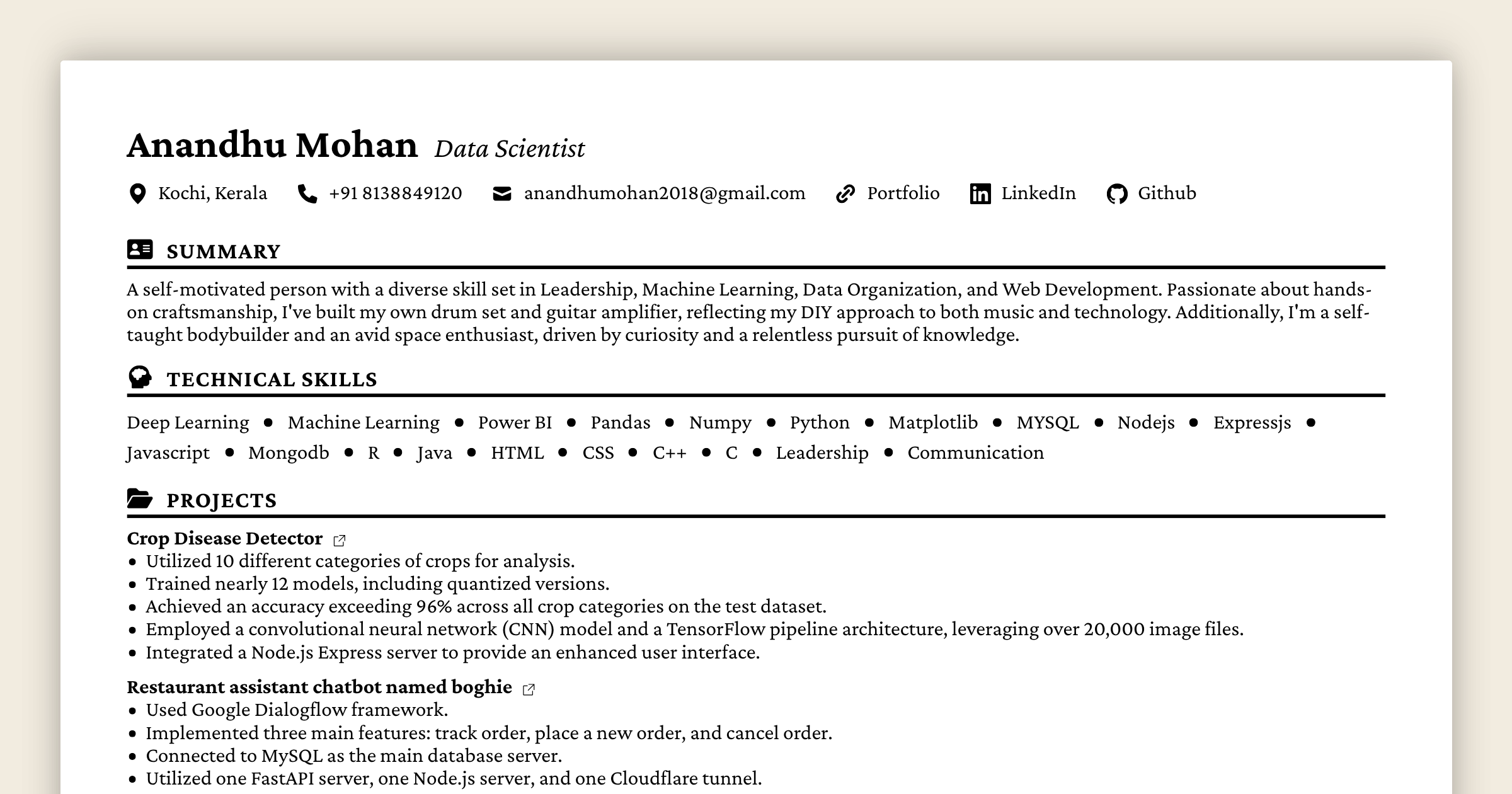 Anandhu Mohan – Online Resume