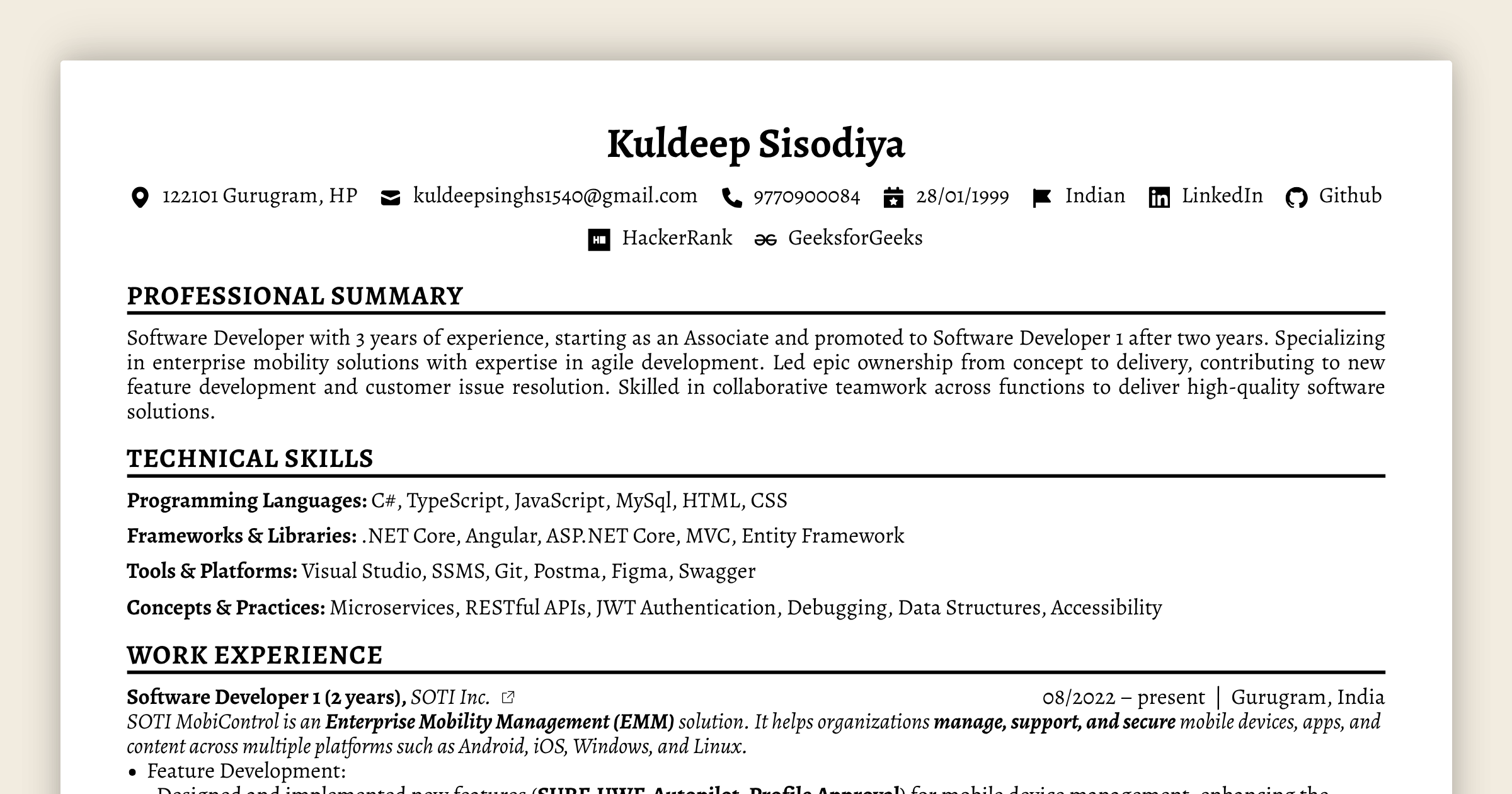 Kuldeep Sisodiya – Online Resume