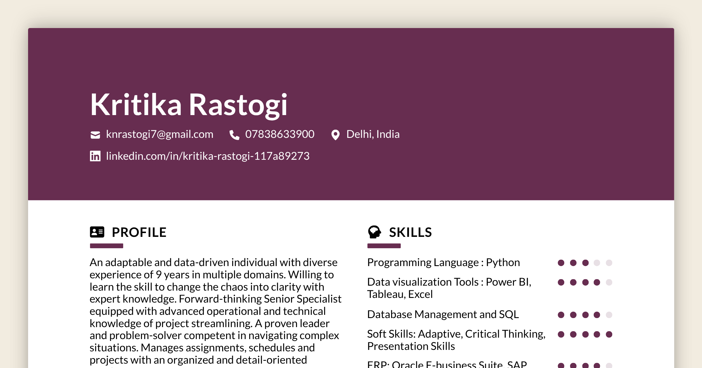 Kritika Rastogi – Online Resume