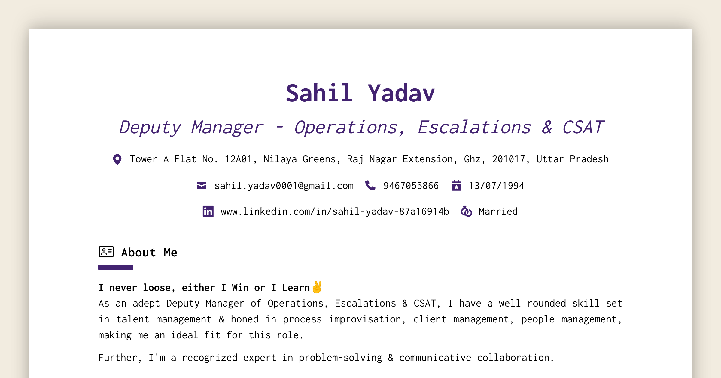 Sahil Yadav – Online Resume