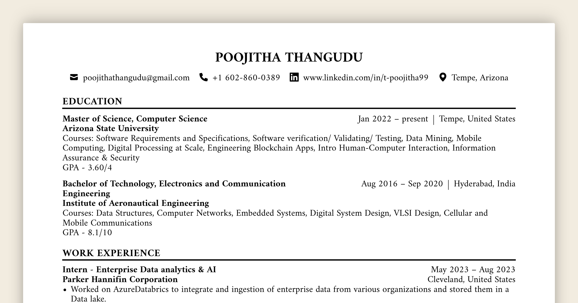 POOJITHA THANGUDU – Online Resume