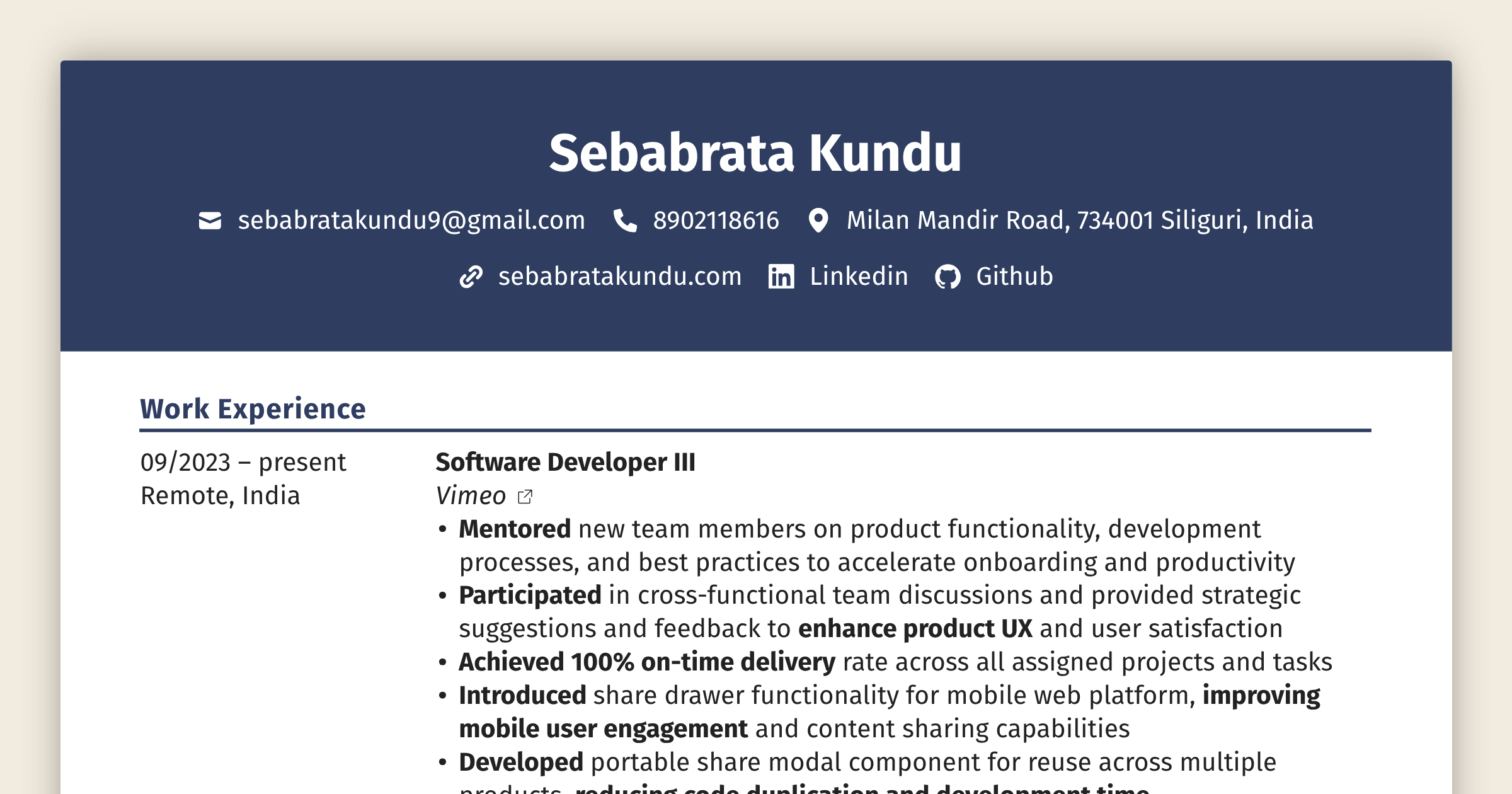 Sebabrata Kundu – Online Resume