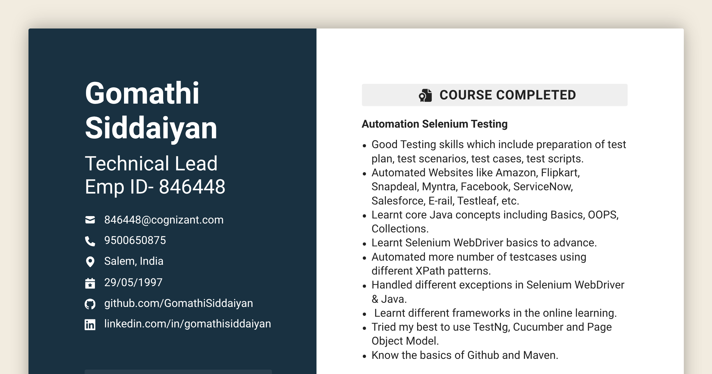 Gomathi Siddaiyan – Online Resume