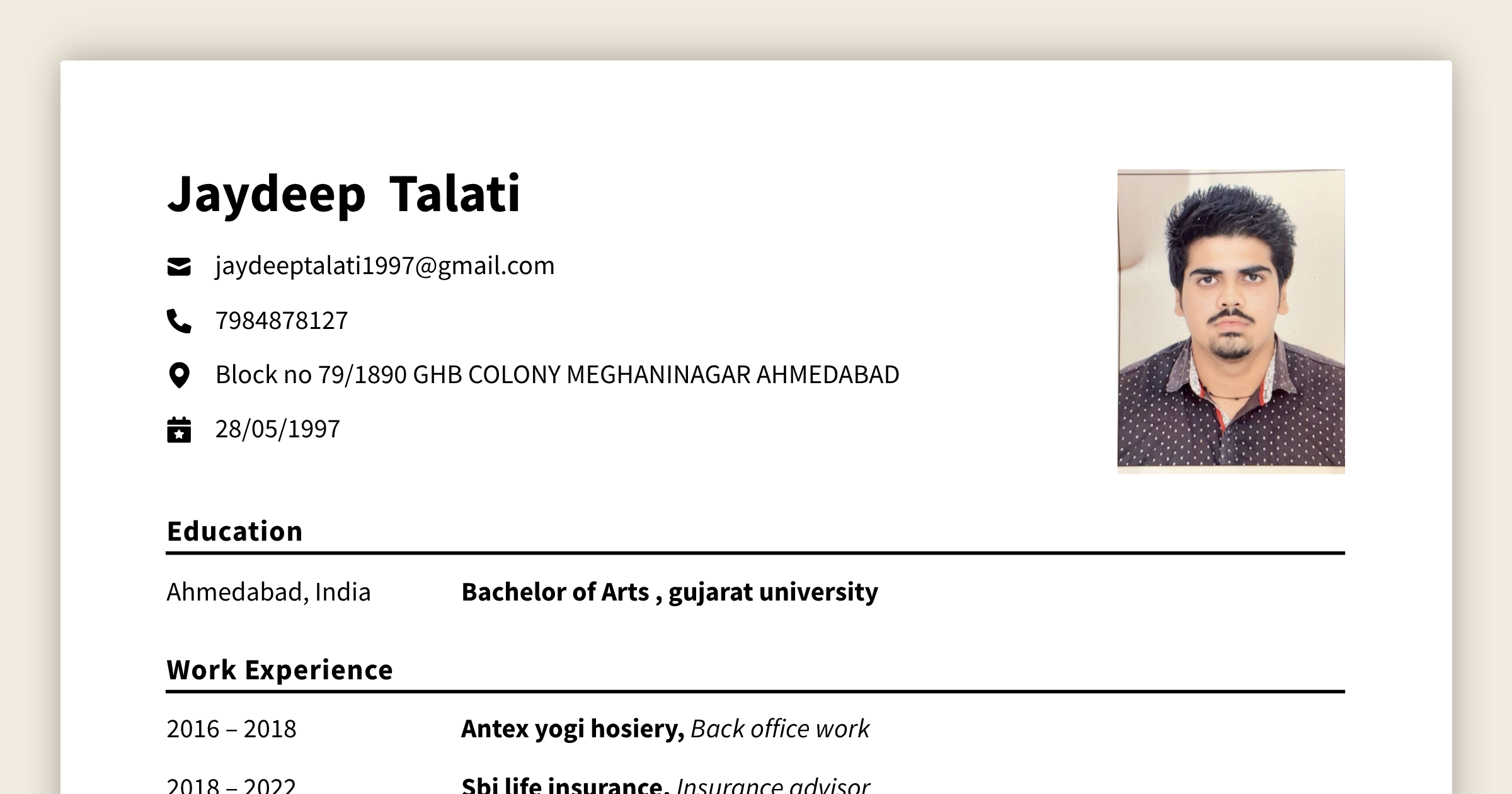 Jaydeep Talati – Online Resume