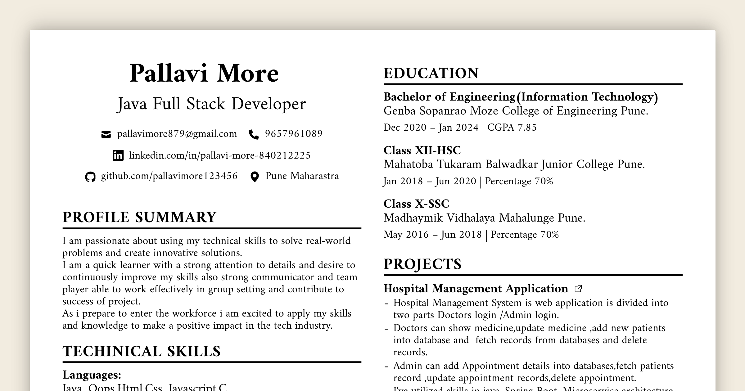Pallavi More – Online Resume
