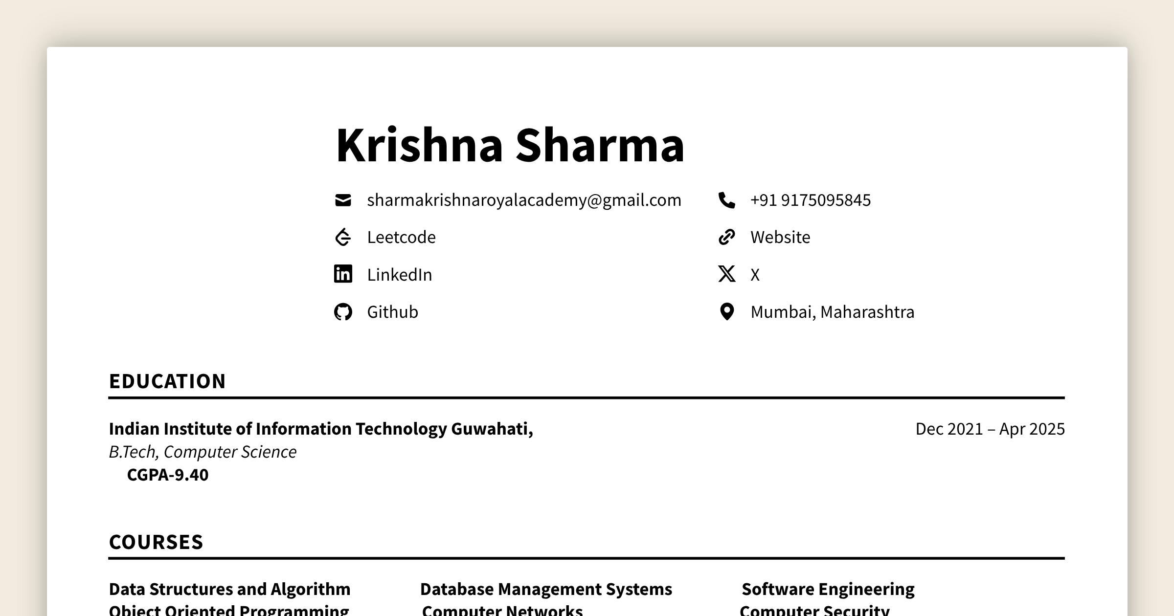 Krishna Sharma – Online Resume