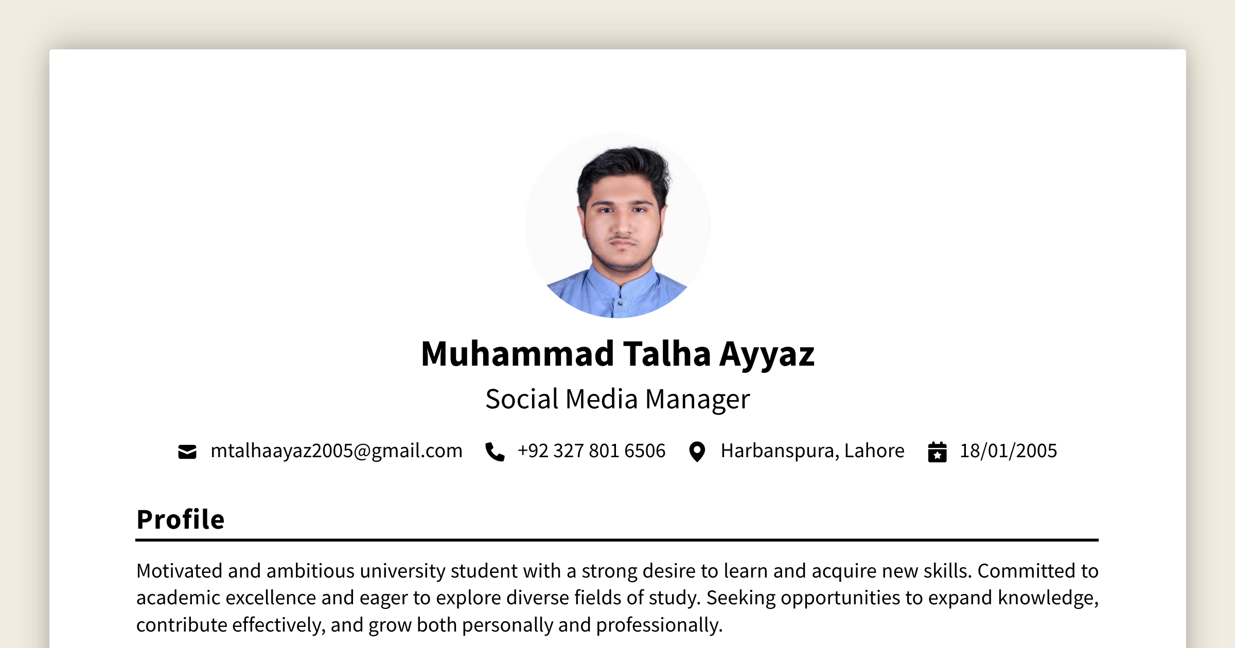 Muhammad Talha Ayyaz – Online Resume