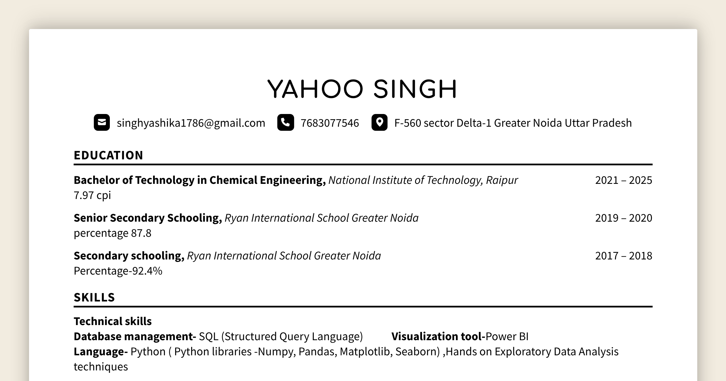 YAHOO SINGH – Online Resume
