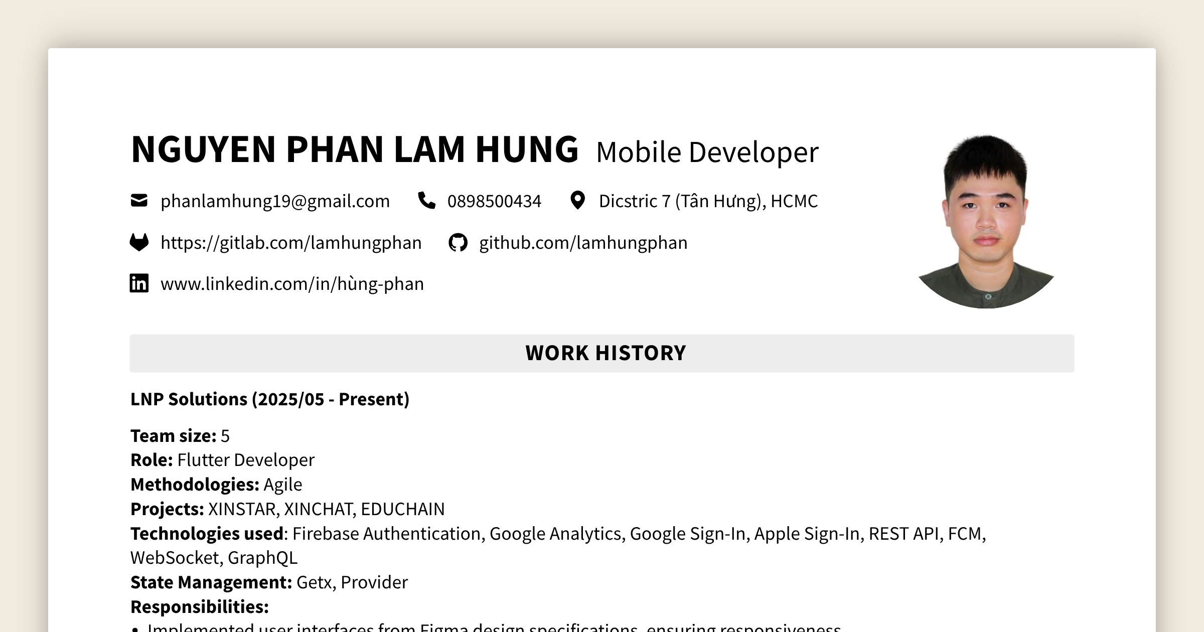 NGUYEN PHAN LAM HUNG – Online Resume
