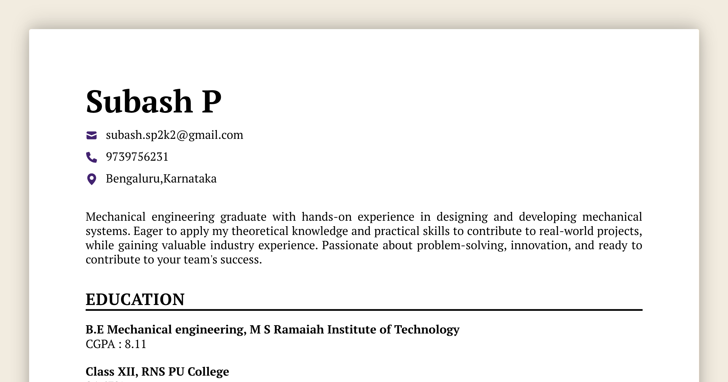 Subash P – Online Resume