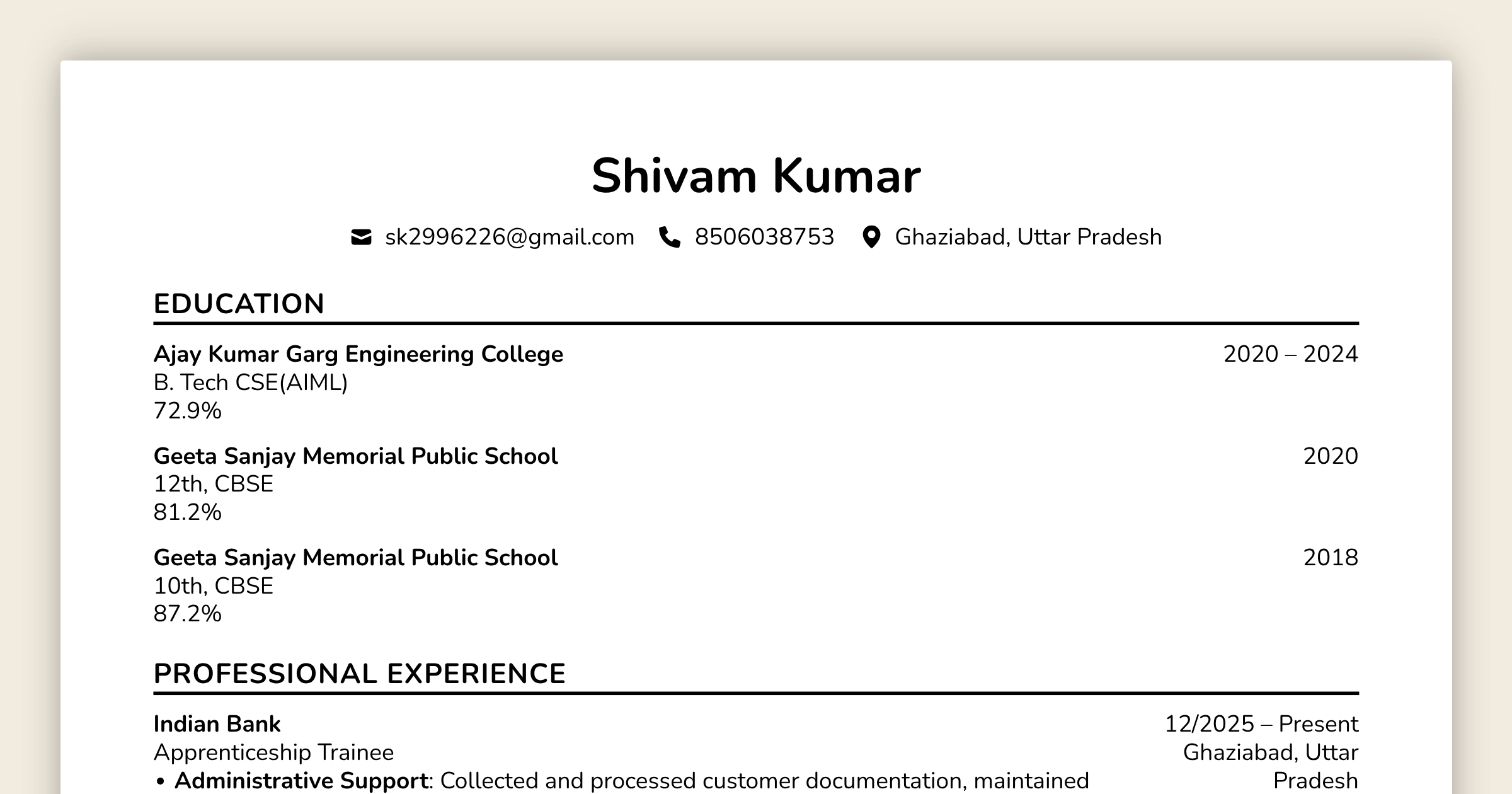 Shivam Kumar – Online Resume
