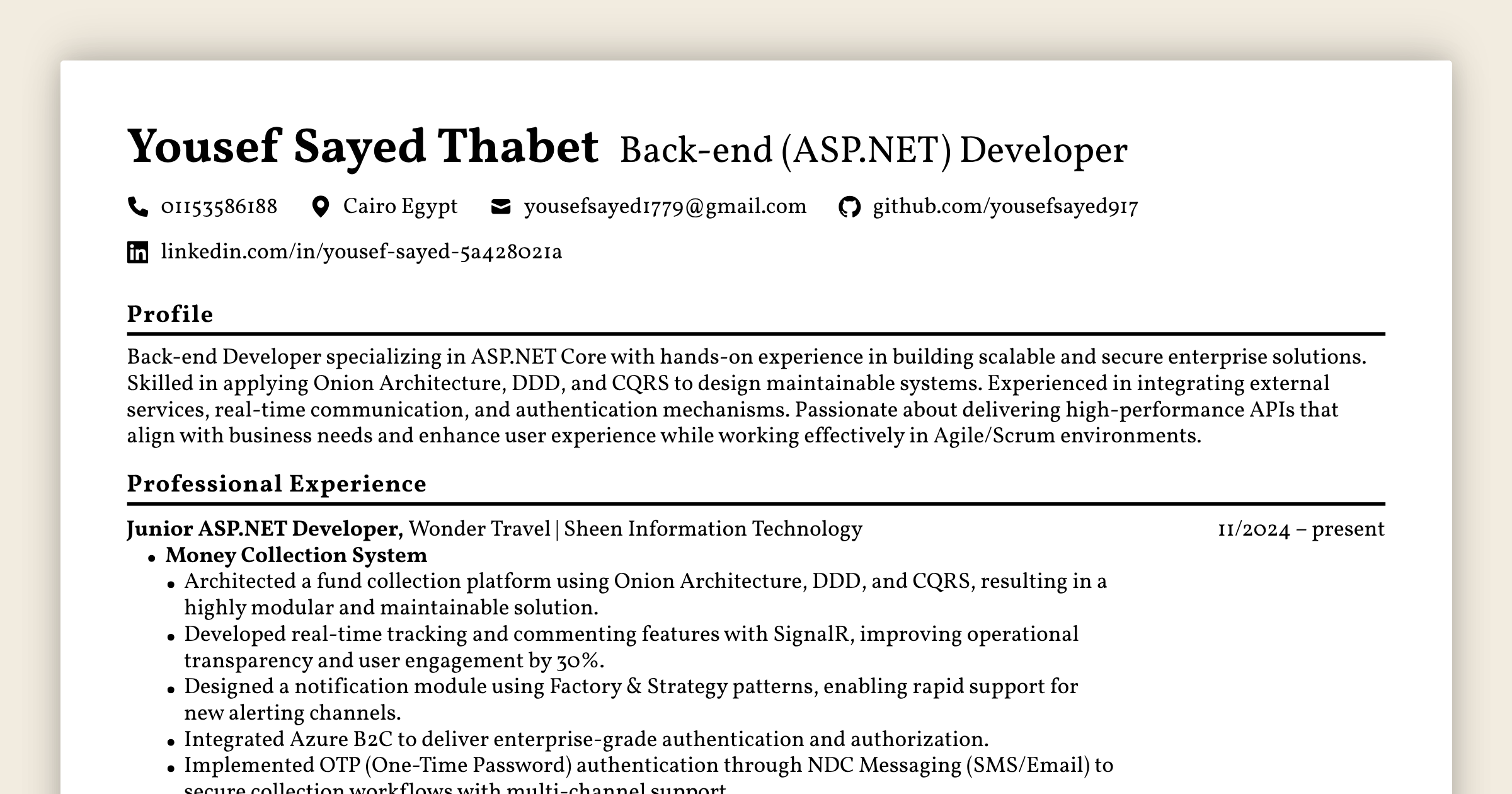Yousef Sayed Thabet – Online Resume